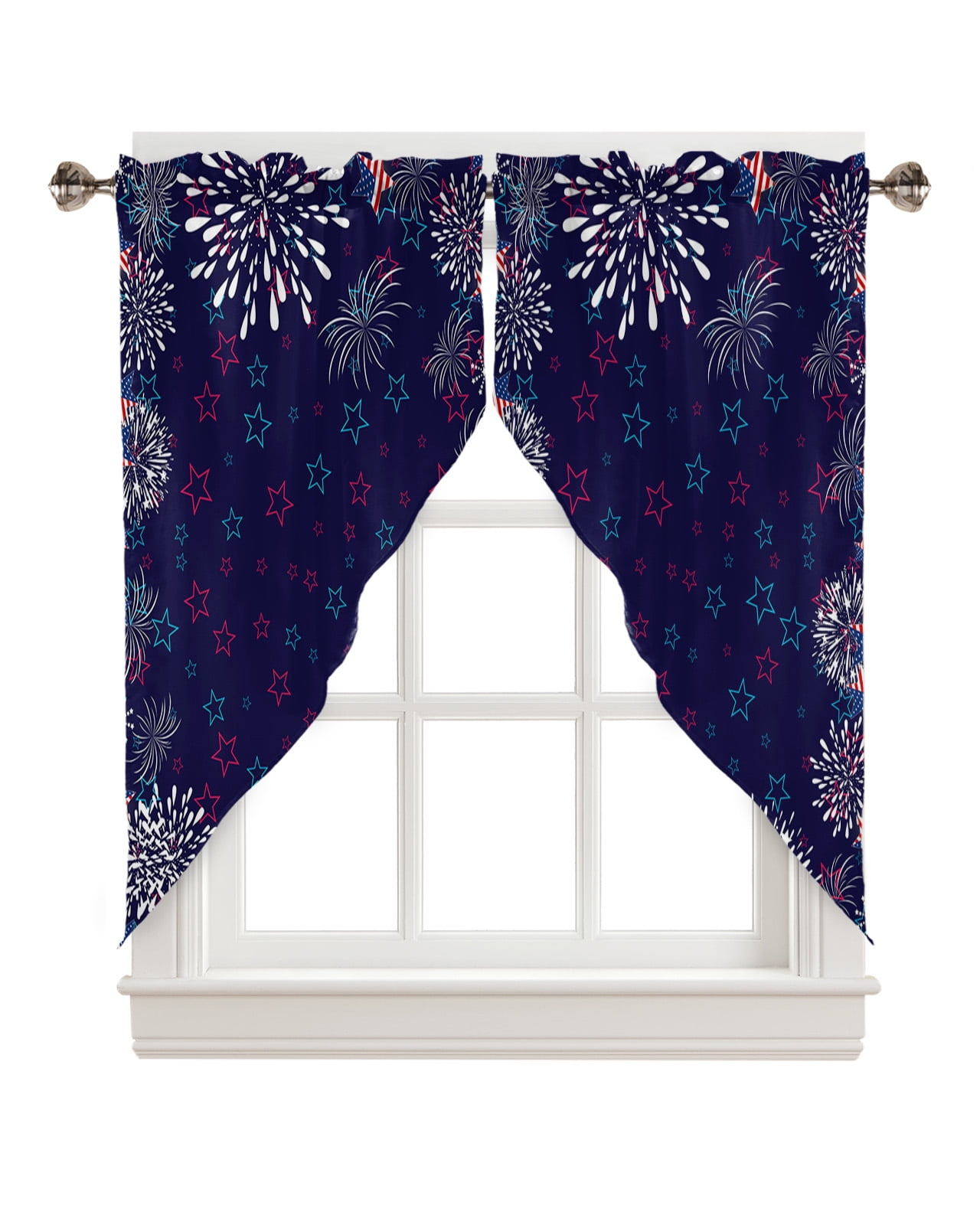 Swag Curtains, Blue 4th of July Patriotic Memorial Day Firework Stars ...
