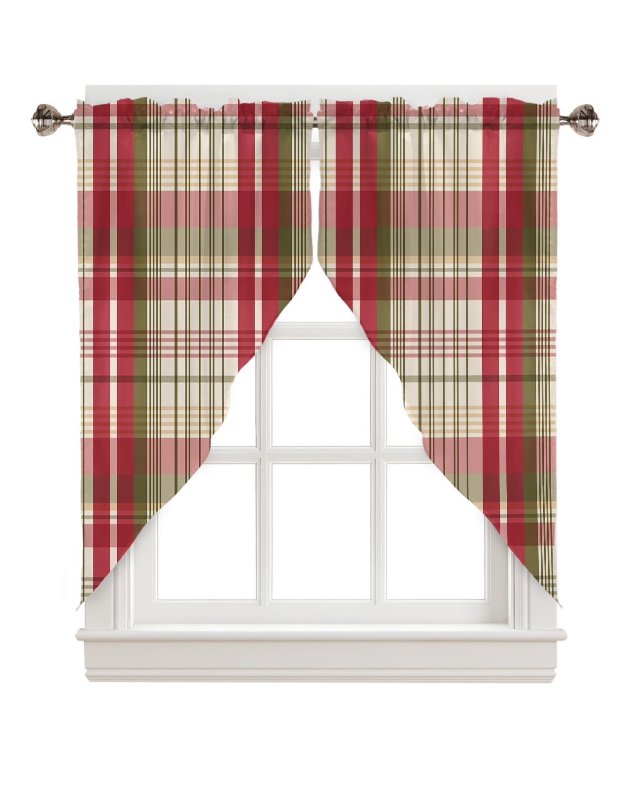 Swag Curtains, Fall Farmhouse Retro Brick Red Beige Plaid Buffalo Rod ...