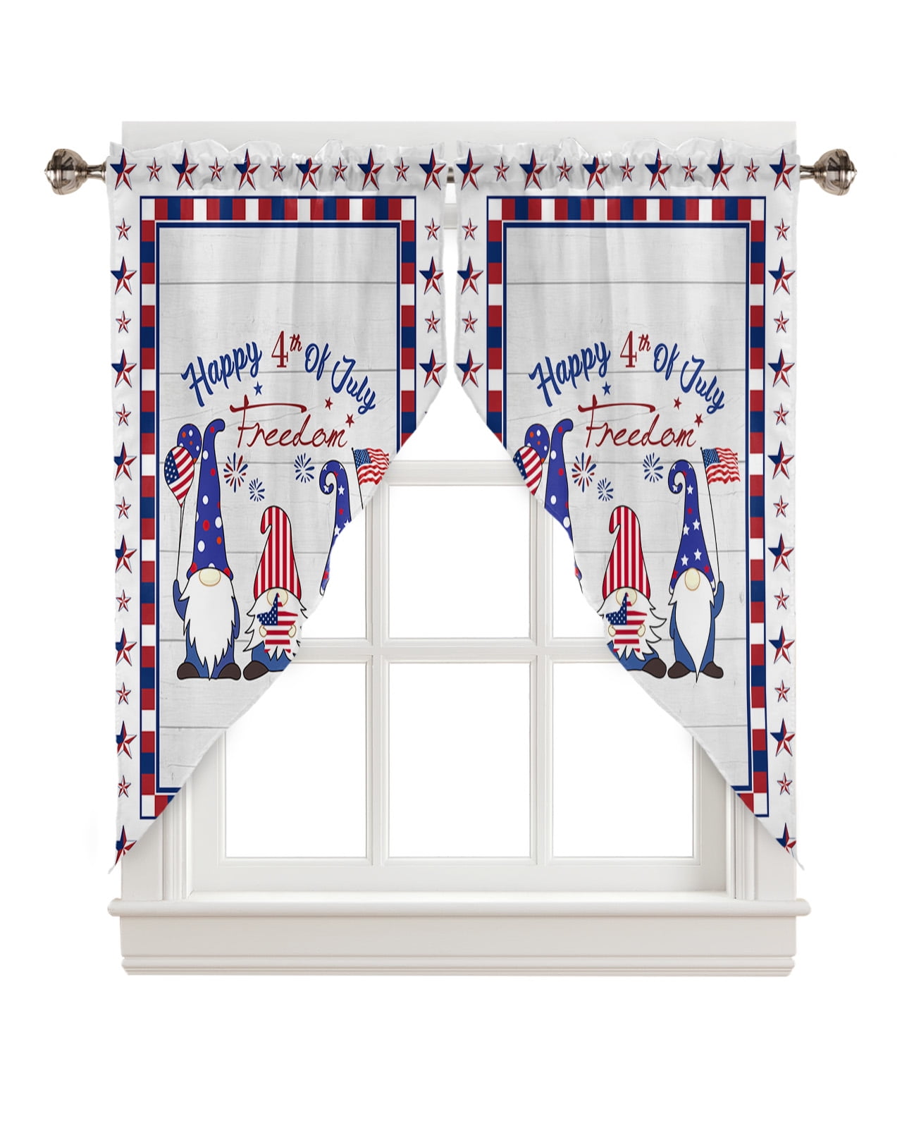 Swag Curtains, Happy 4th of July Gnome with American Flag Wood Board ...