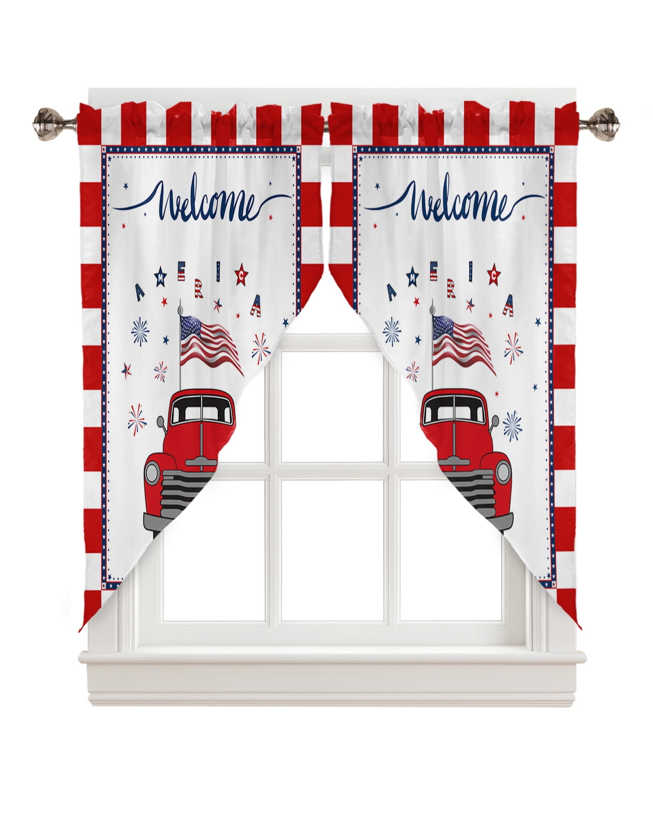 Swag Curtains, Happy Independence Day Truck Pull American Flag Red ...