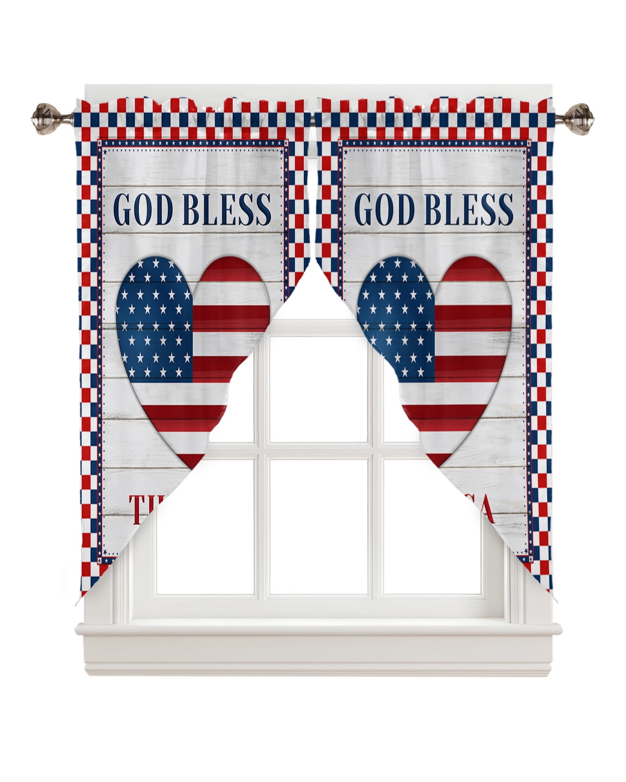 Swag Curtains, Independence Day God Bless the USA Red Blue Checker ...