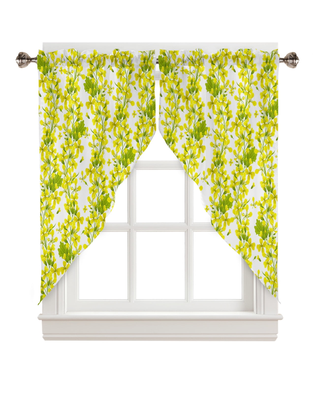 Swag Curtains, Spring Summer Yellow Flower Rod Pocket Kitchen Curtains ...