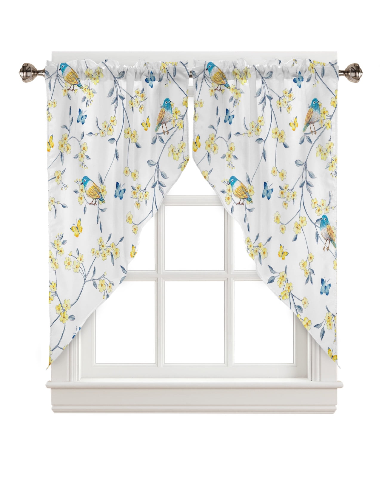 Swag Curtains, Summer Butterfly and Yellow Flower Blue Robin Rod Pocket ...