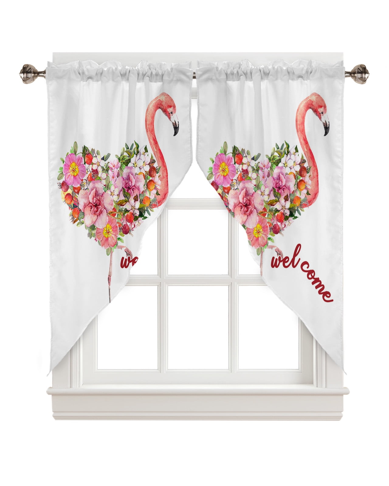 Swag Curtains, Tropical Plants Flower Pink Flamingo Welcome Rod Pocket ...