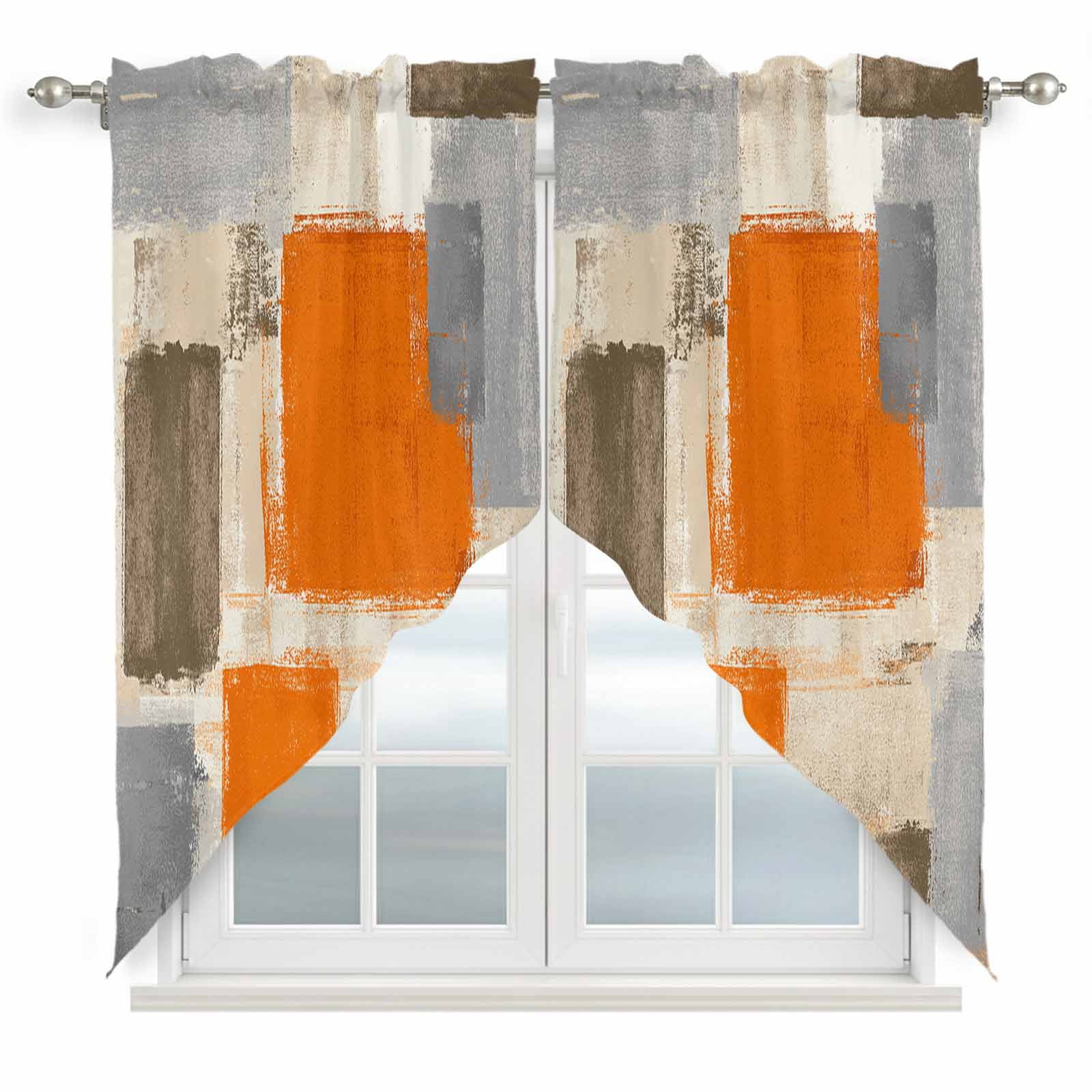 Swag Curtains Valances for Windows, Abstract Vintage Short Kitchen ...