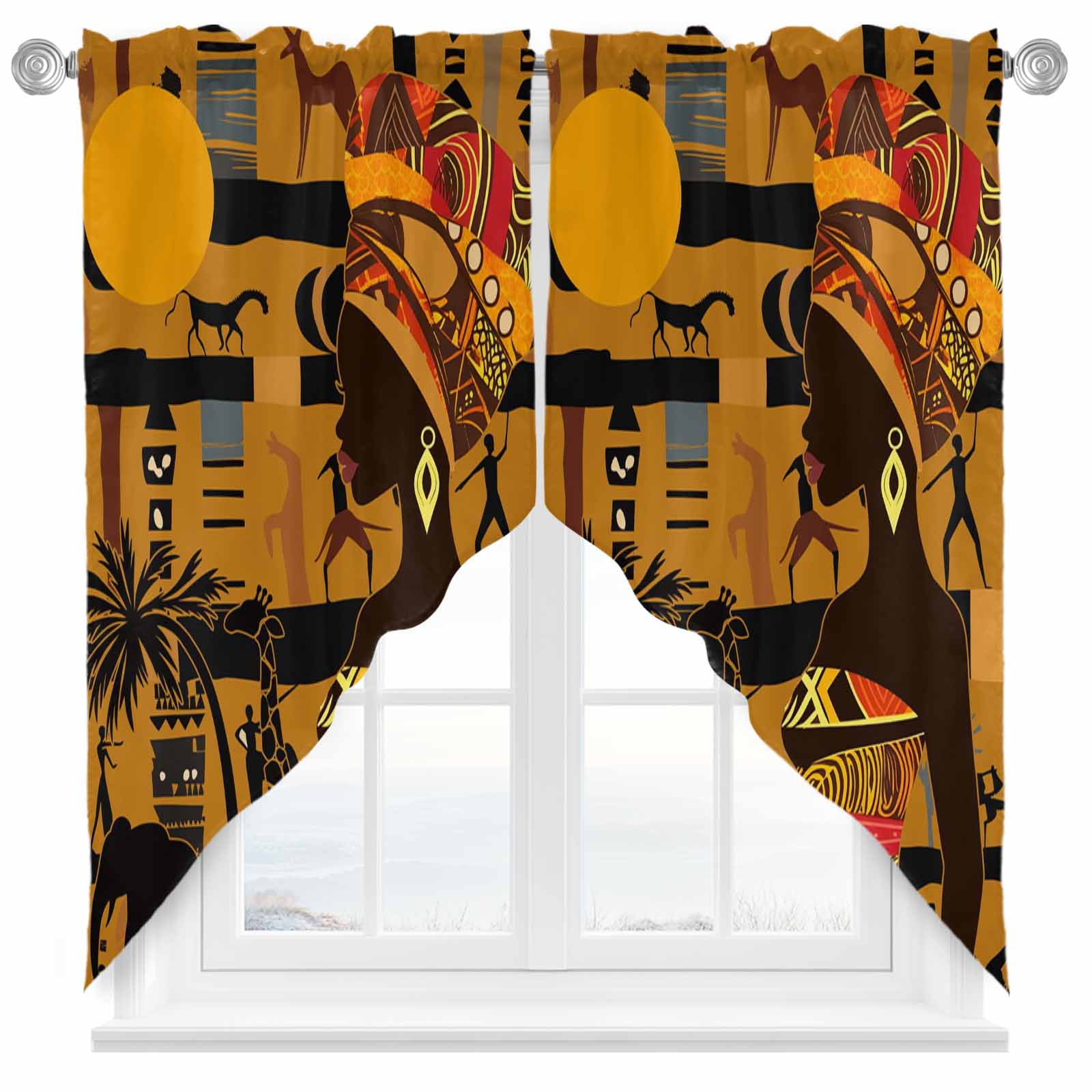 Swag Curtains Valances for Windows, Black African Women Short Kitchen ...