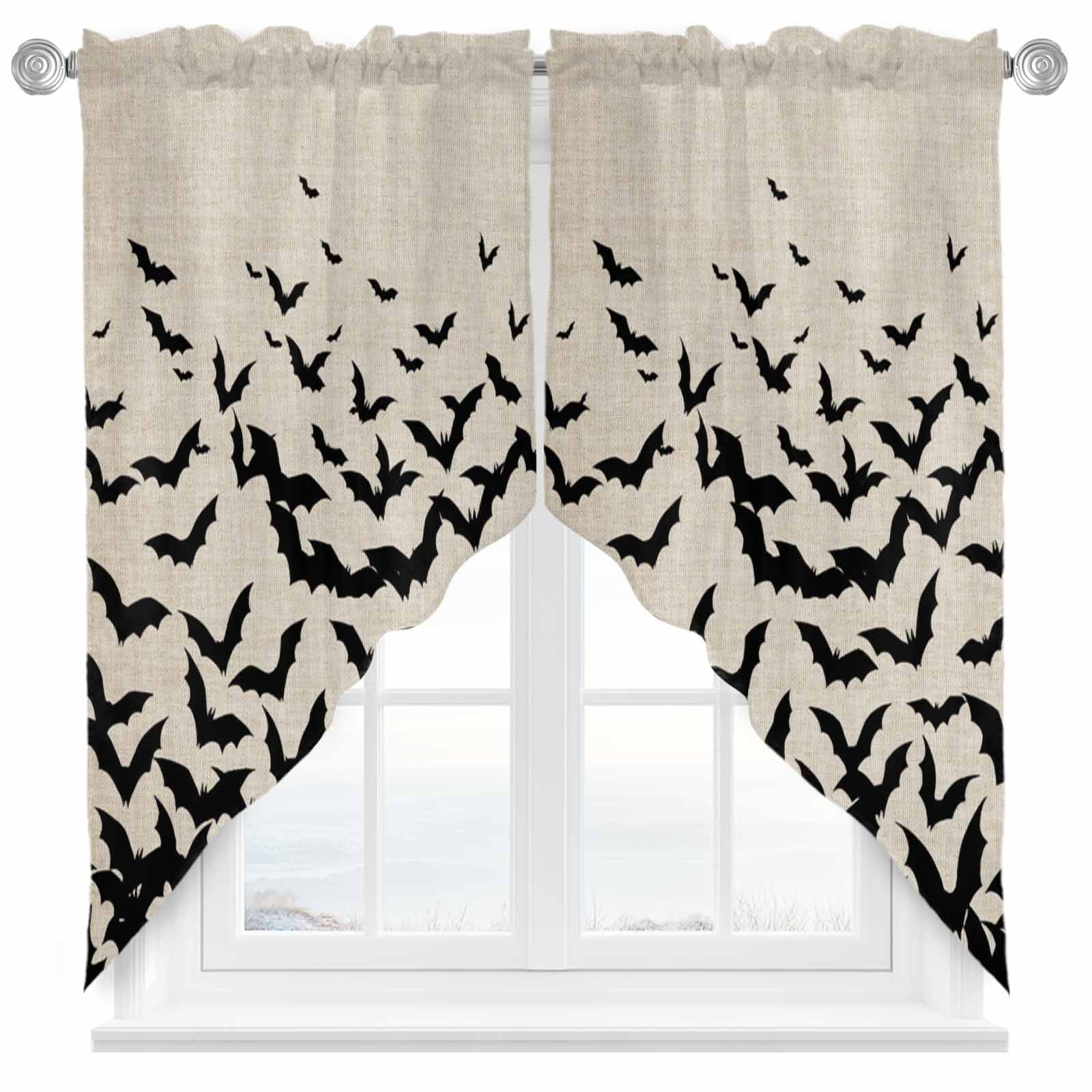 Swag Curtains Valances for Windows, Black Halloween Bat Short Kitchen ...