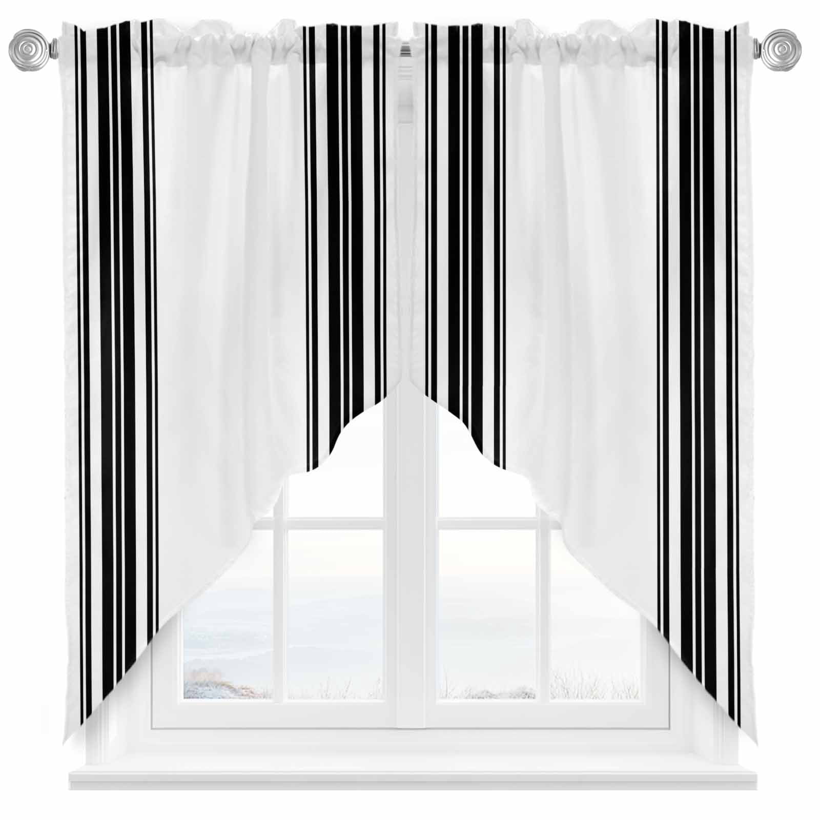 Swag Curtains Valances for Windows, Black White Farmhouses Stripes ...