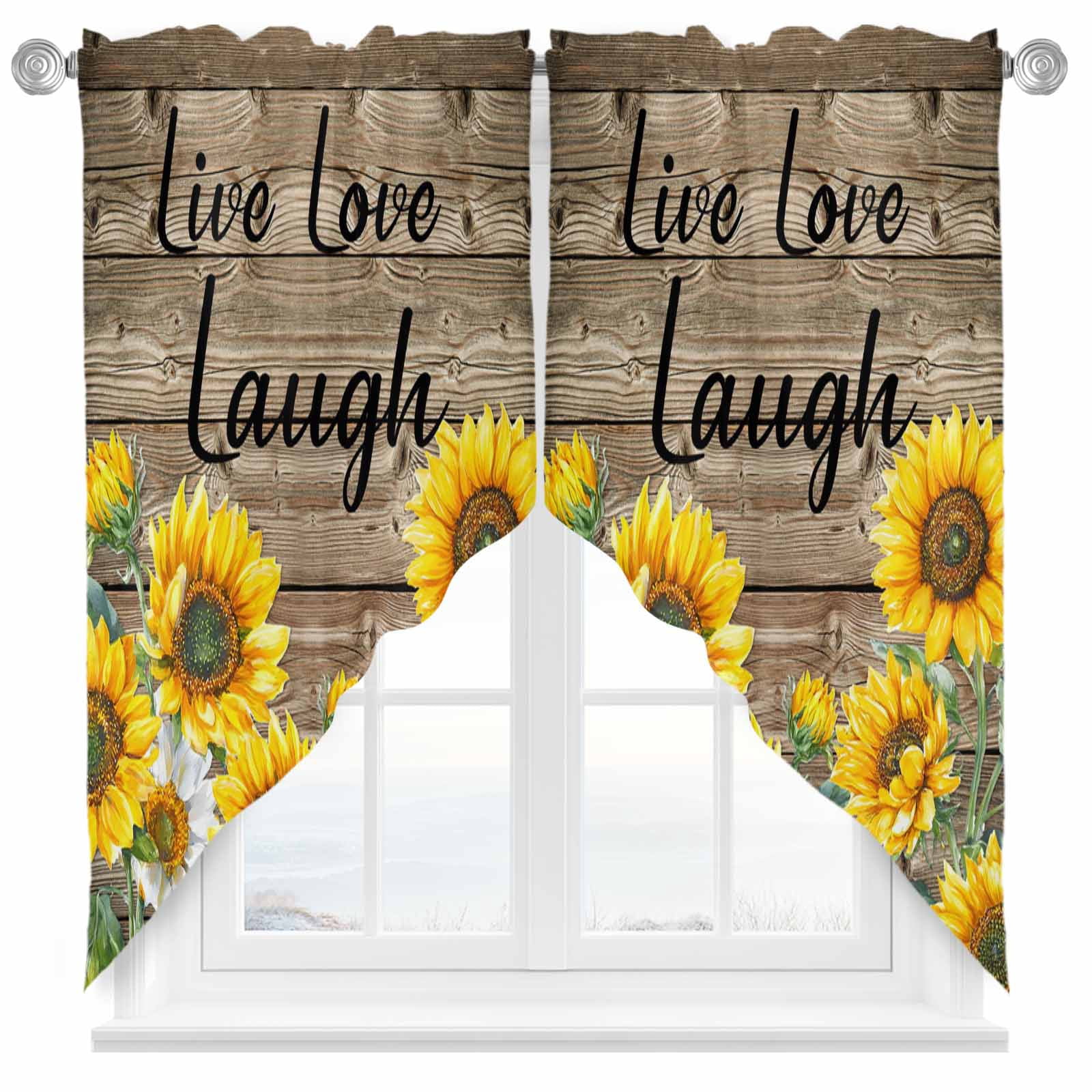 Swag Curtains Valances for Windows, Farmhouse Sunflower Short Kitchen ...