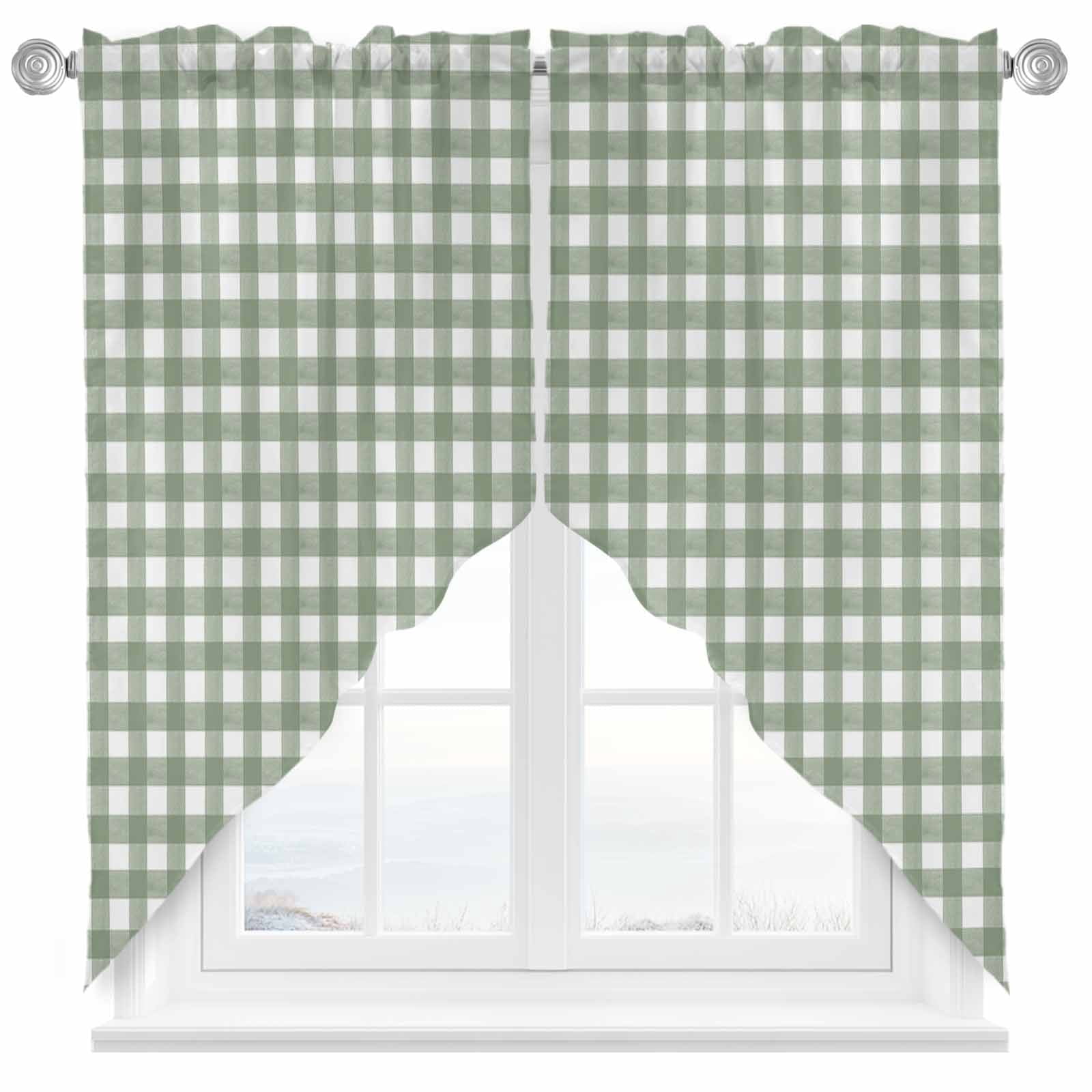 Swag Curtains Valances for Windows, Rustic Checkered Plaid Short ...