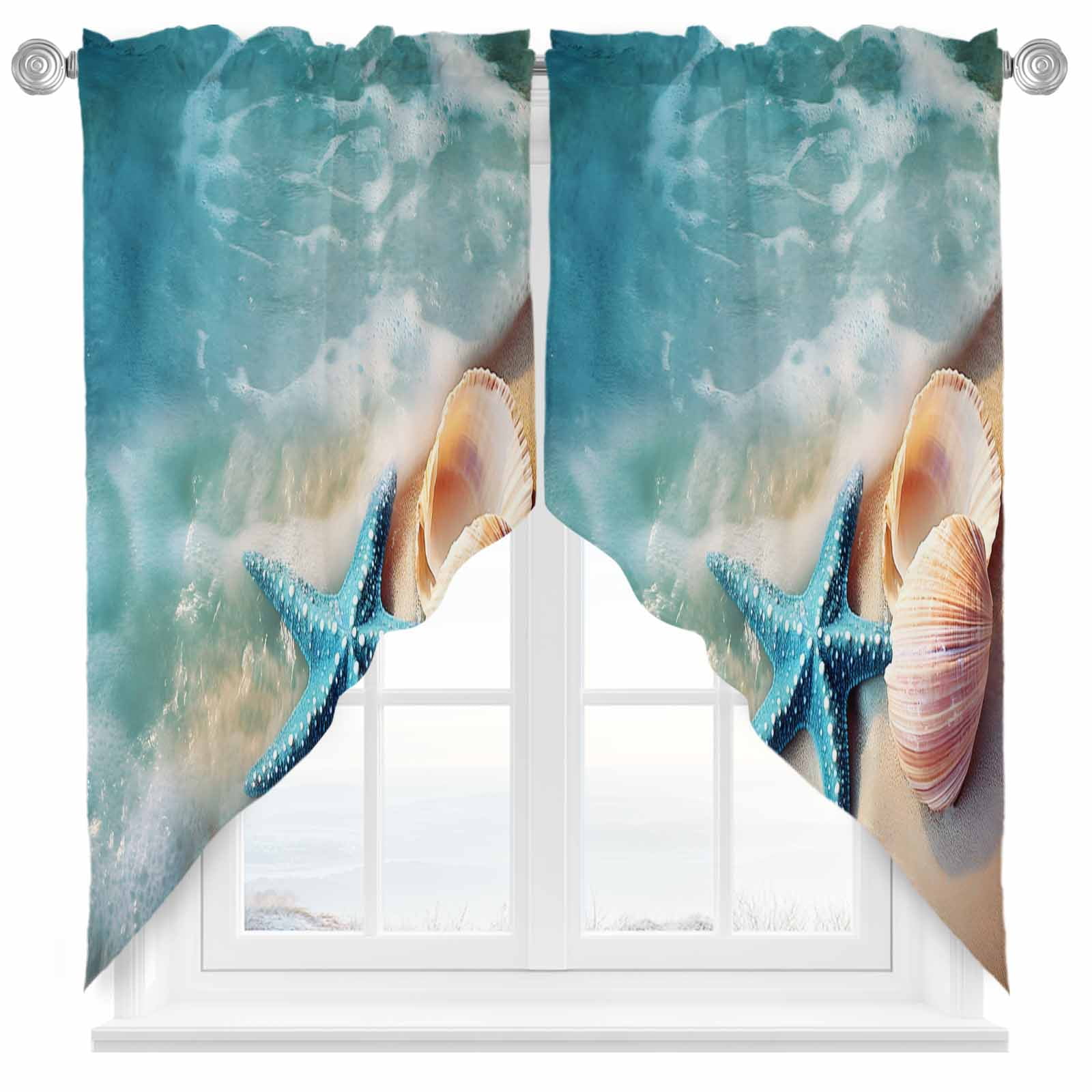 Swag Curtains Valances for Windows, Teal Blue Coastal Ocean Short ...