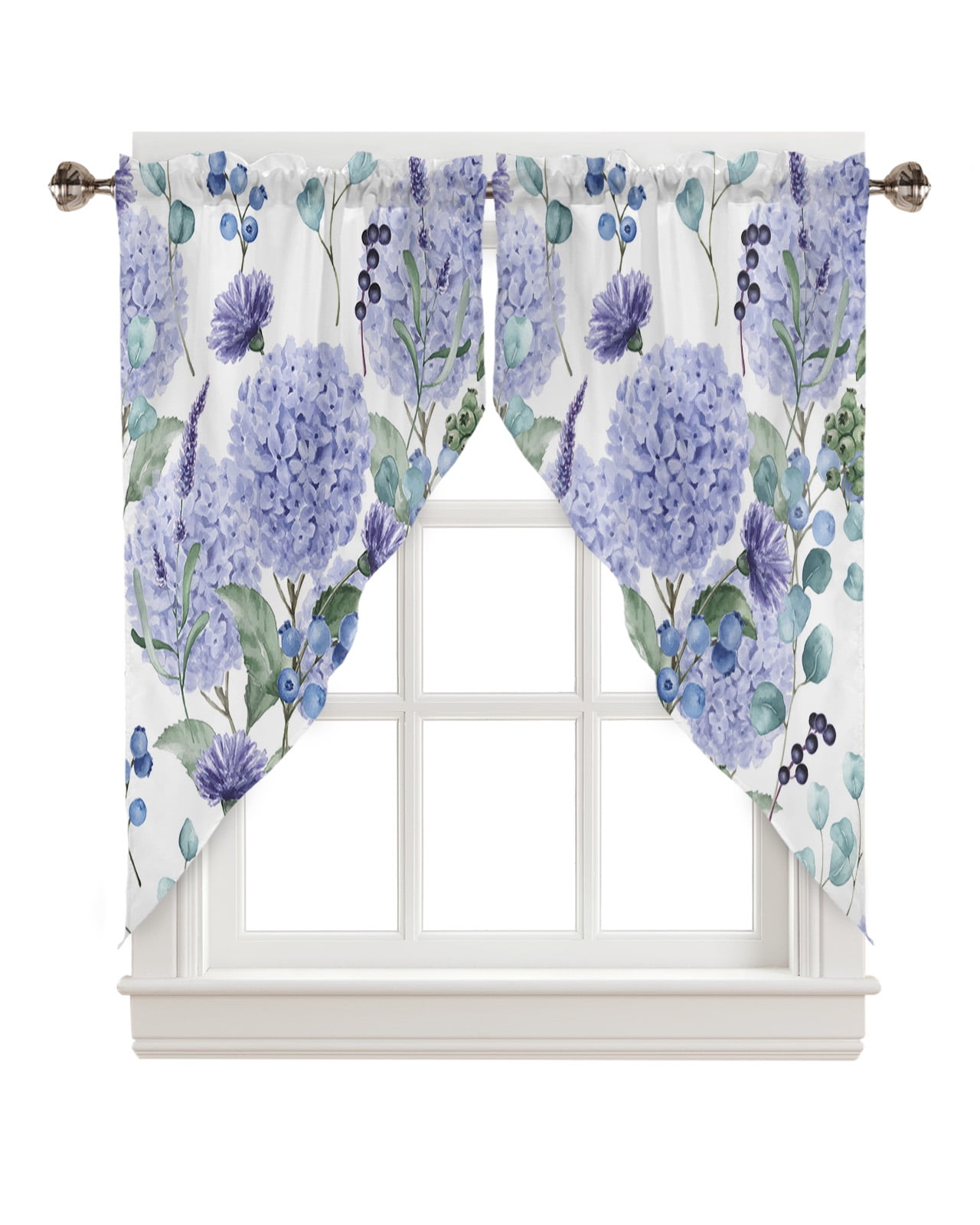 Swag Curtains, Watercolor Hydrangea Spring Summer Flowers Floral Rod ...