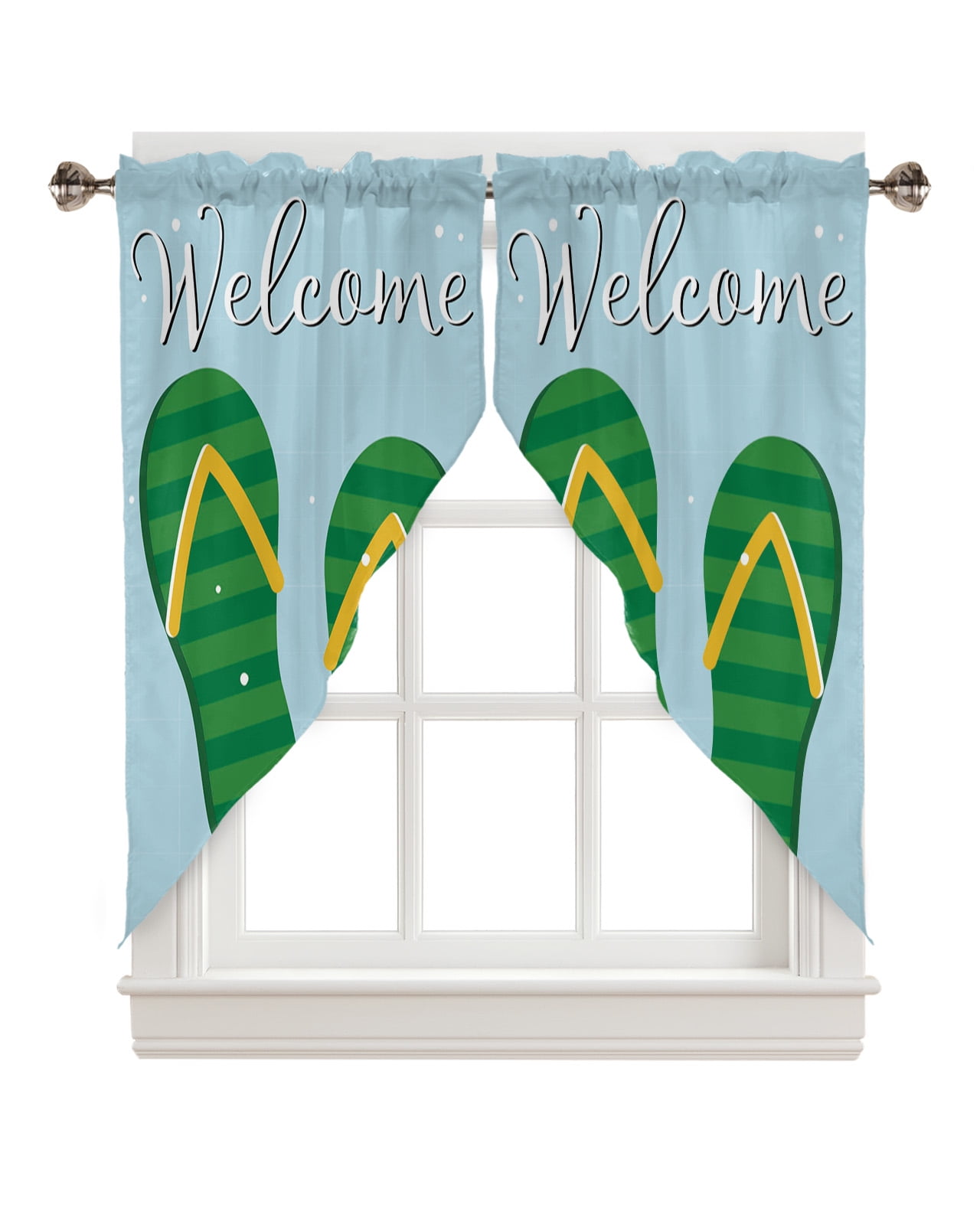 Swag Curtains, Welcomw Summer Flip Flop Rod Pocket Kitchen Curtains ...