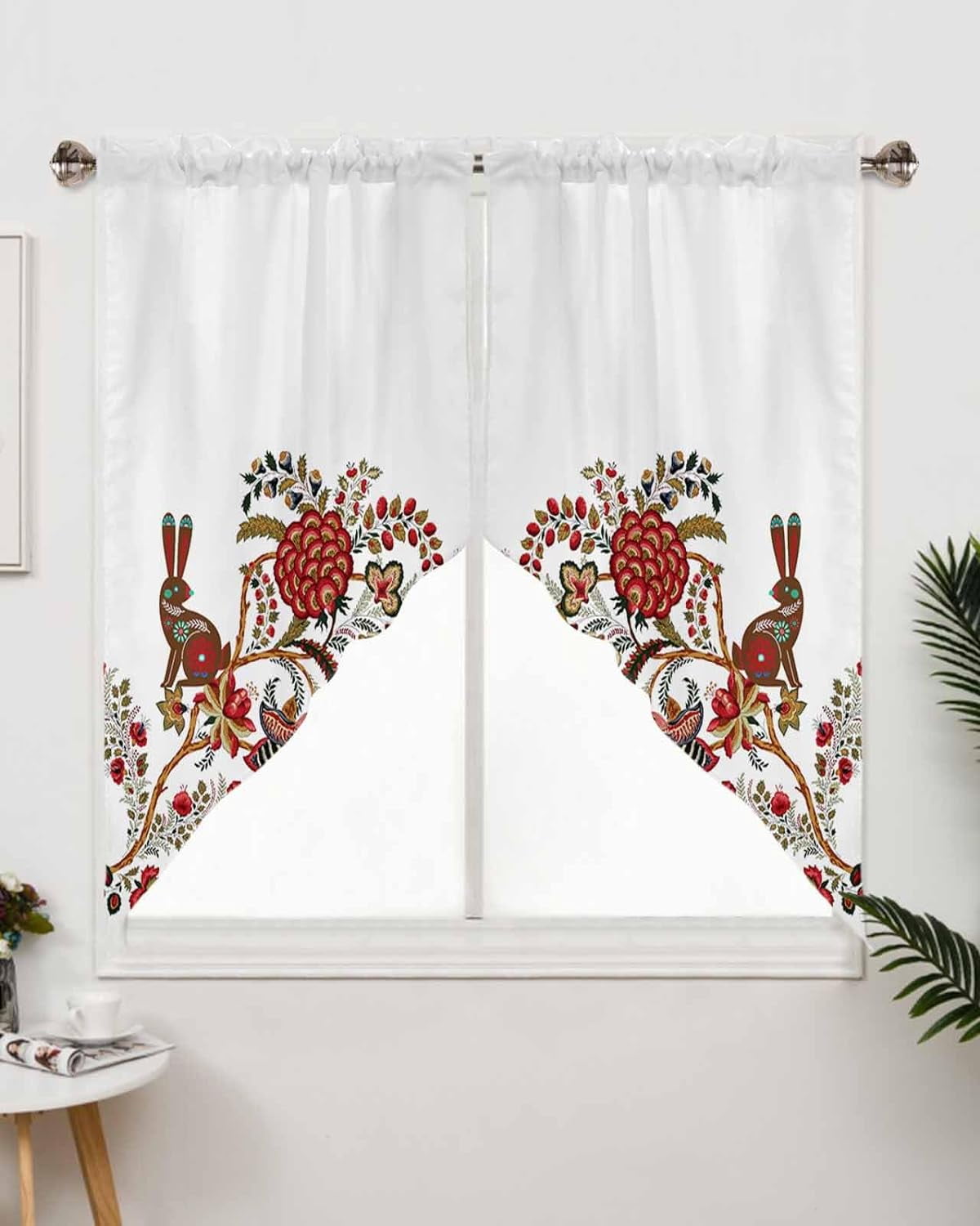 Swag Valance Curtains Chinese Embroidery Red Bunny Rabbit Rode Pocket ...