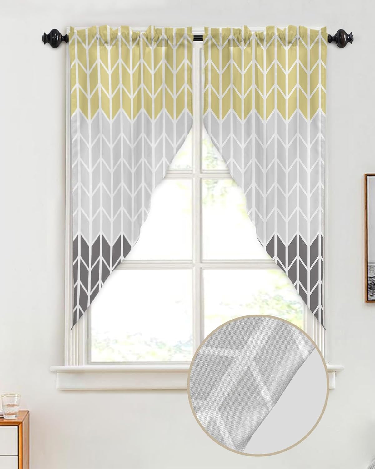 Swag Valance Curtains Geometric Yellow Gray Black Chevron Rode Pocket ...