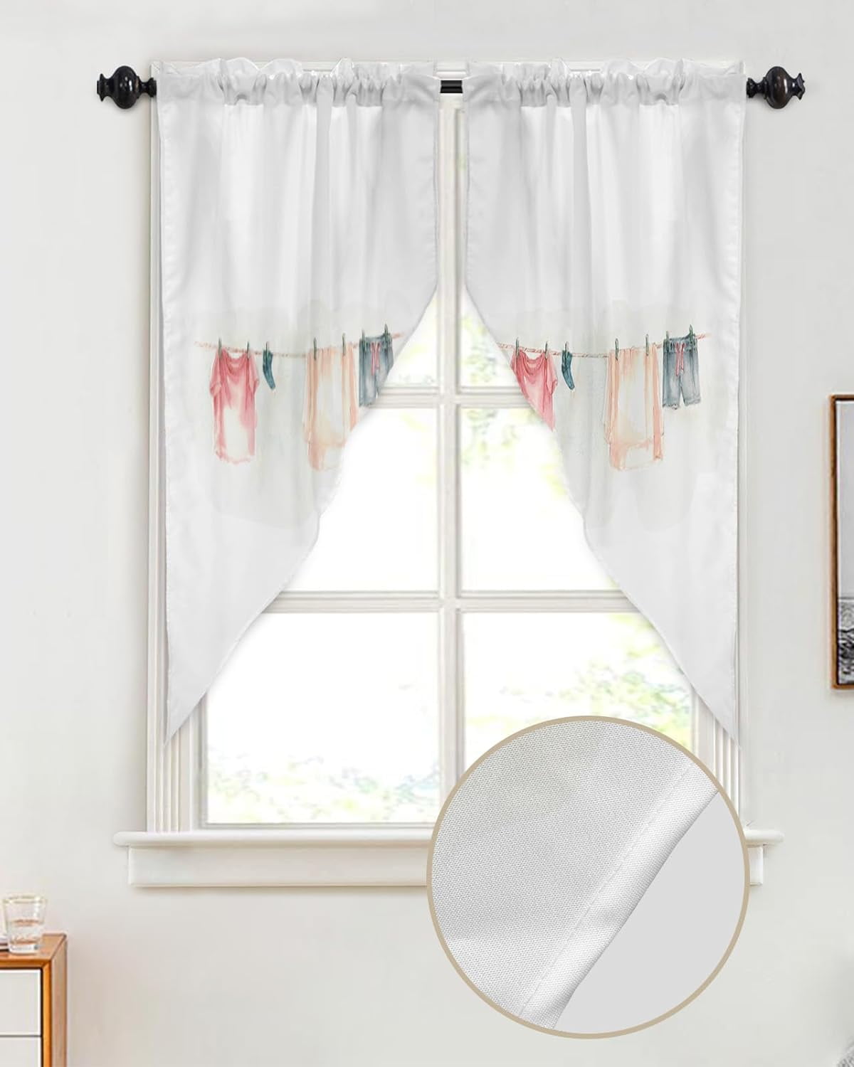 Swag Valance Curtains Laundry Clothes Pattern Watercolor Rode Pocket ...