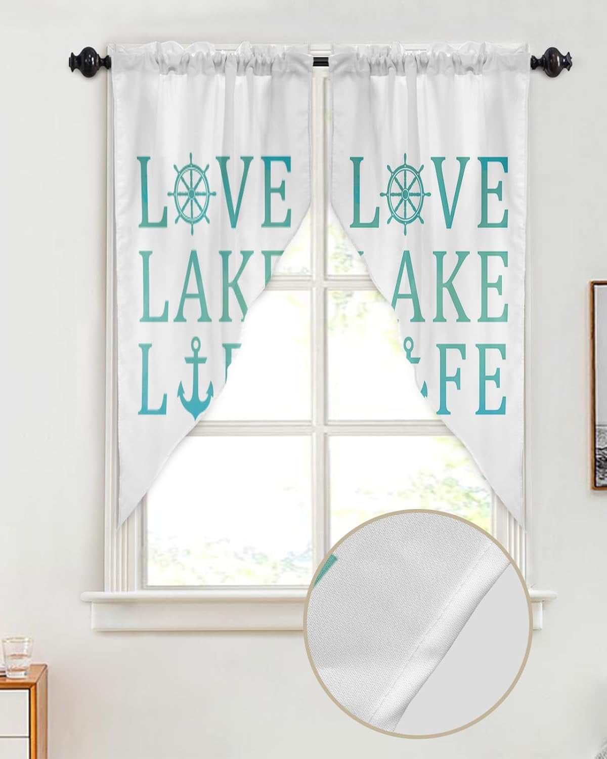 Swag Valance Curtains Love Lake Life Summer Ocean Nautical Rode Pocket ...