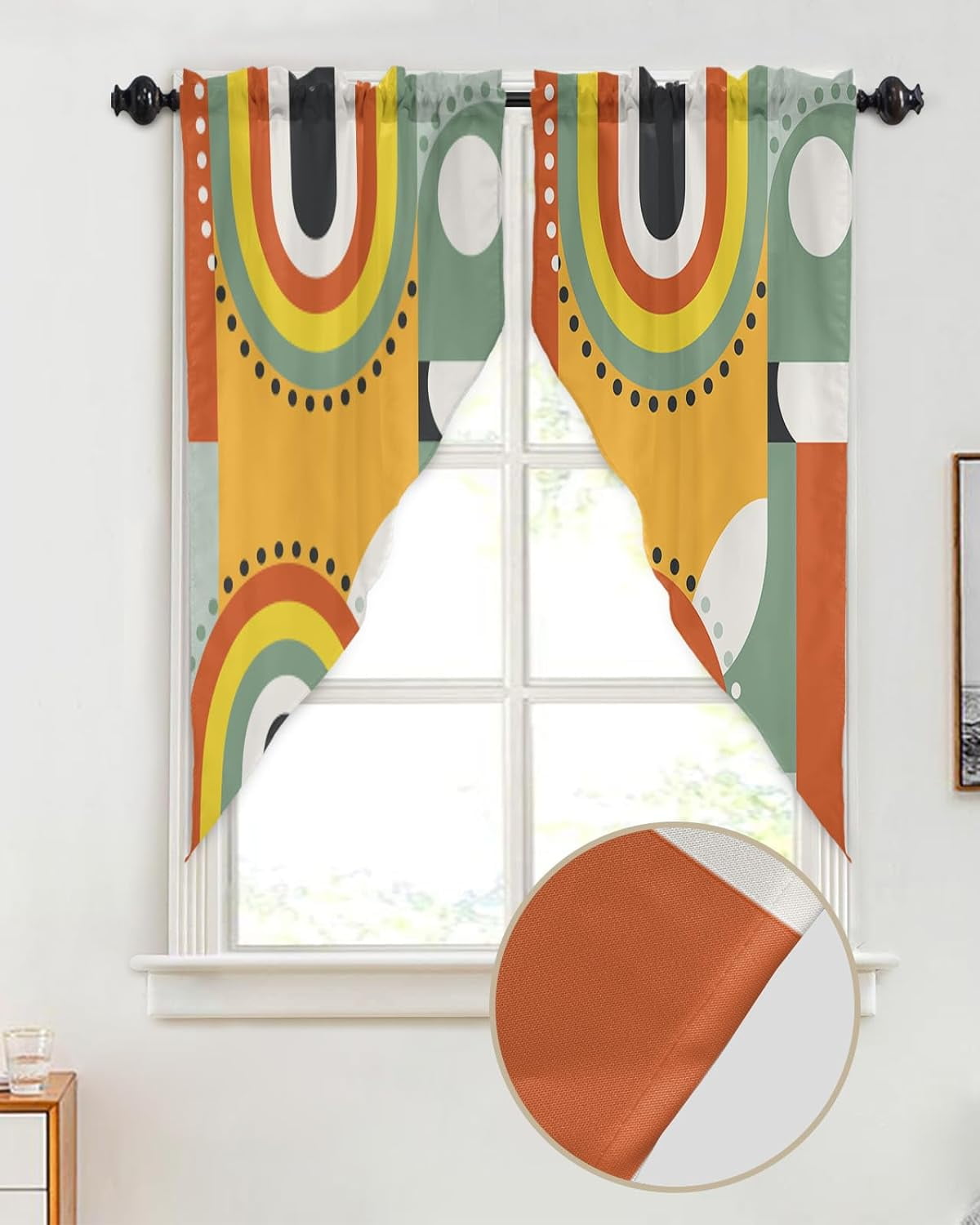 Swag Valance Curtains Mid-Century Modern Art Geometric Abstract Yellow ...