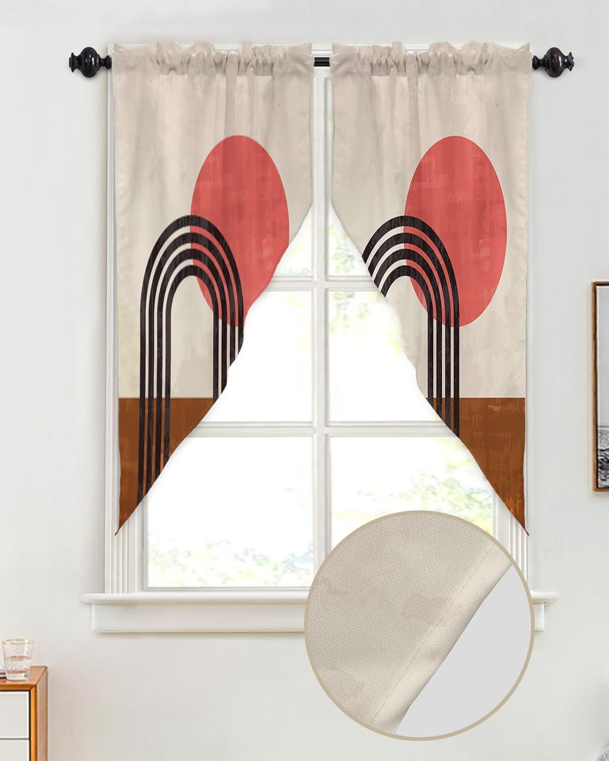 Swag Valance Curtains Minimalist Abstract Modern Shapes Line Art Sun ...