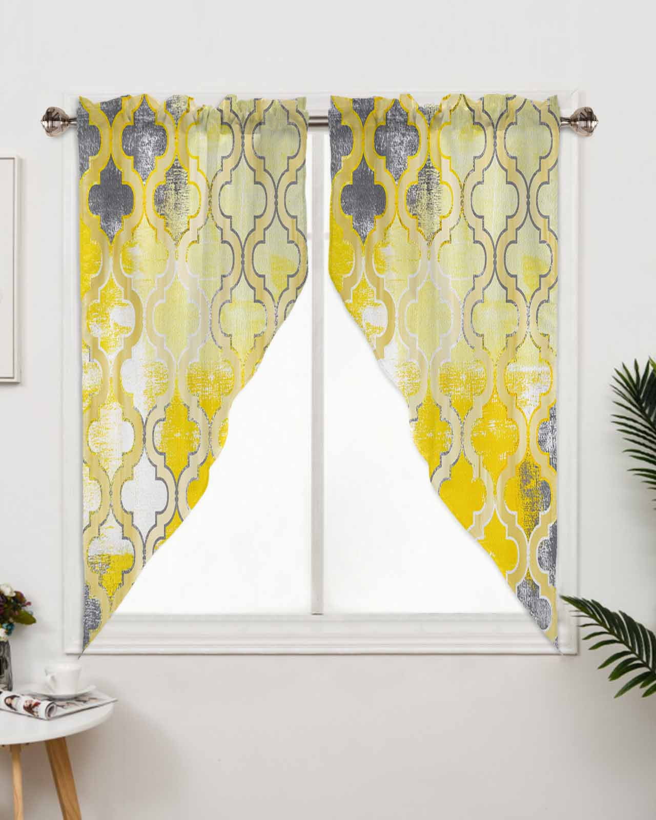 Swag Valance Curtains Morocco Geometric Lattice Yellow and Grey Art ...