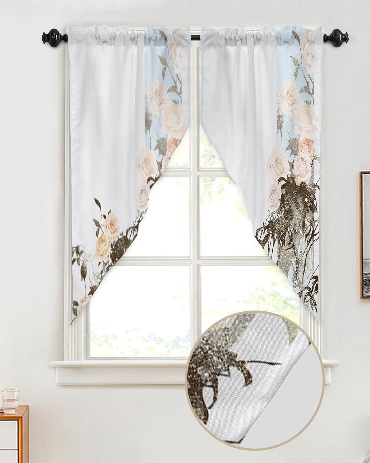 Swag Valance Curtains Pink Rose Flowerbed on White Background Rode ...