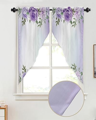 Swag Valance Curtains Rose Flower Purple Pink Rode Pocket Swag Kitchen ...
