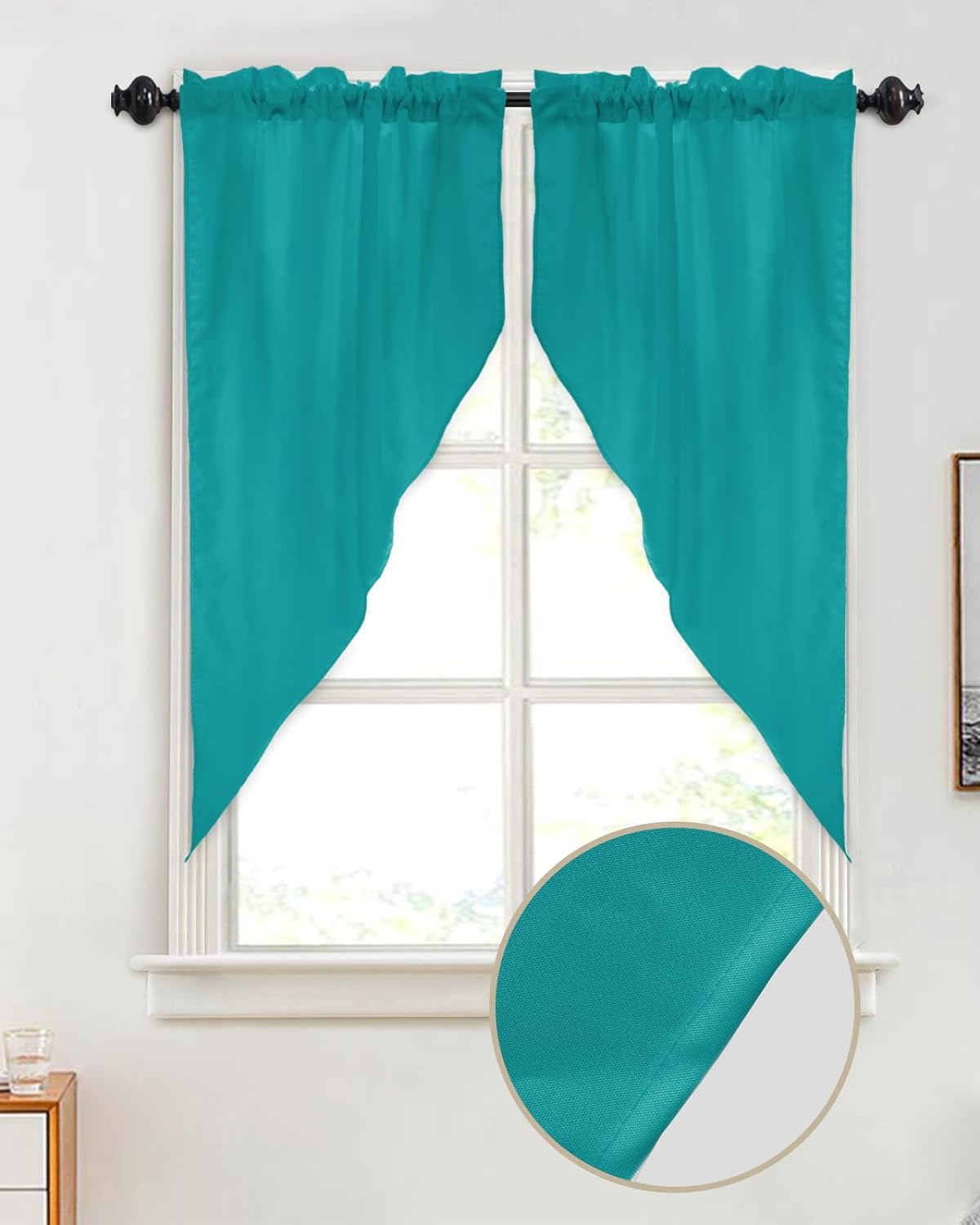 Swag Valance Curtains Solid Color Turquoise Rode Pocket Swag Kitchen ...