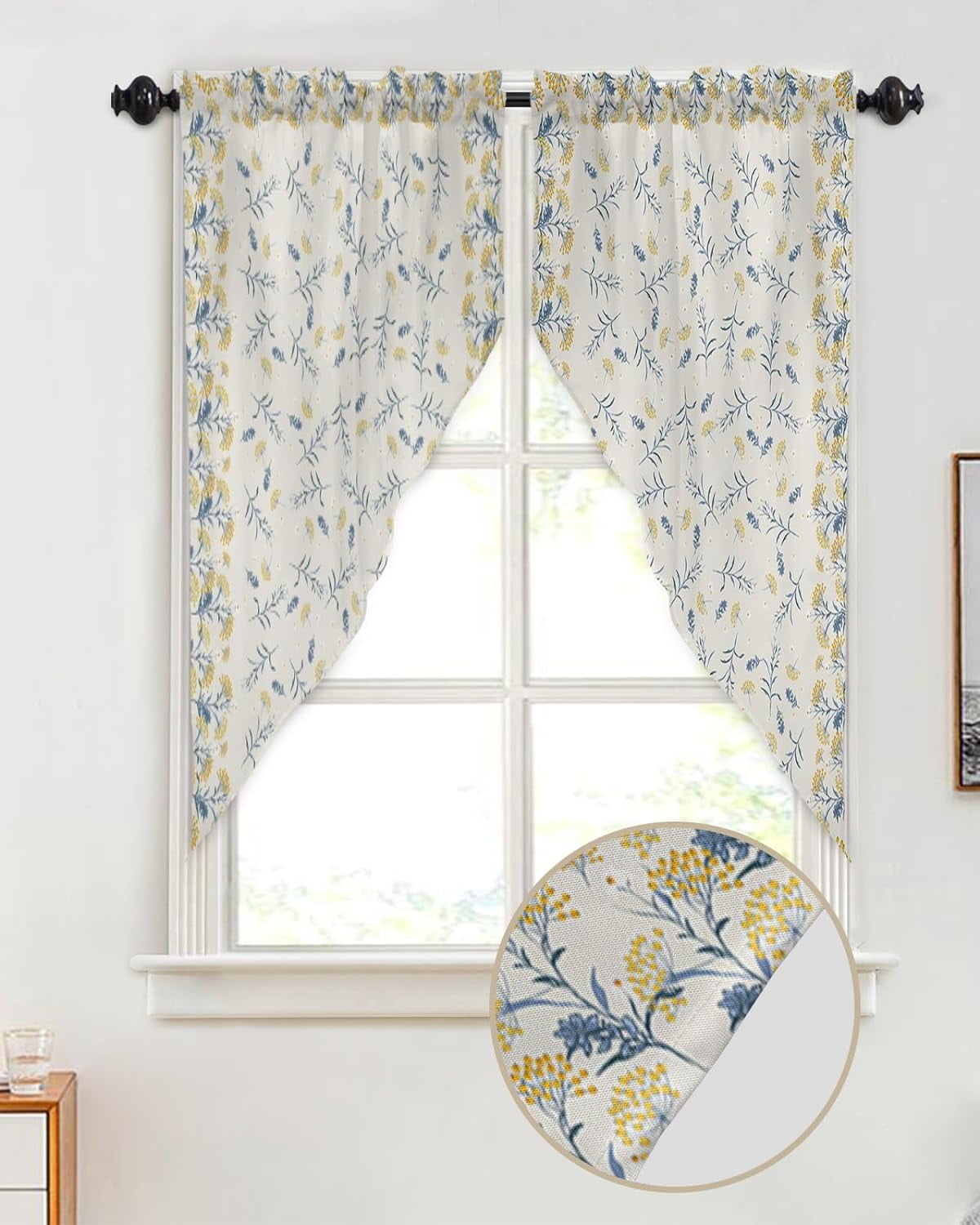 Swag Valance Curtains Spring Farmhouse Herb Floral Pattern Rode Pocket ...