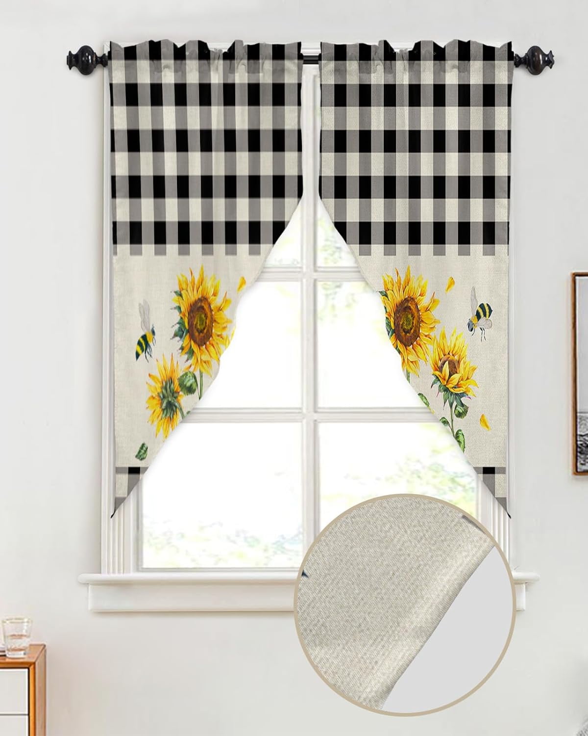 Swag Valance Curtains SunSummer Farm Style Rustic Black White Buffalo ...