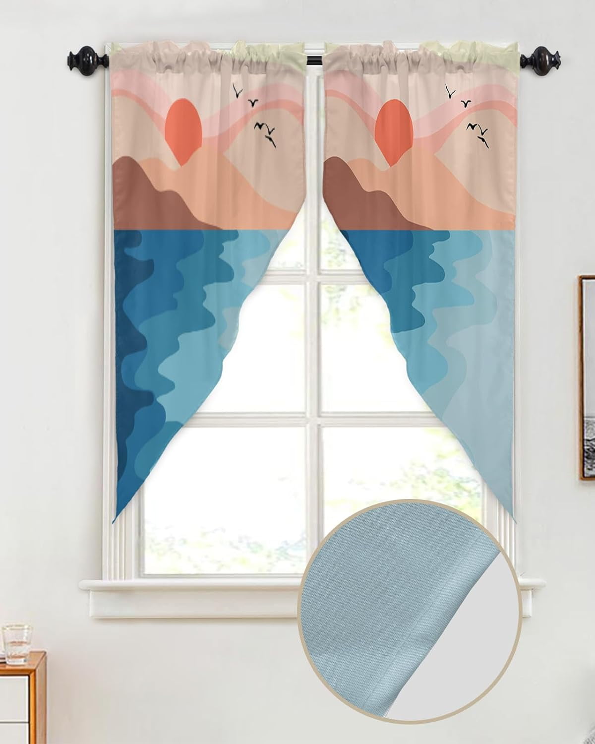 Swag Valance Curtains Sunset Mountain Beautiful Blue Lake Abstract ...