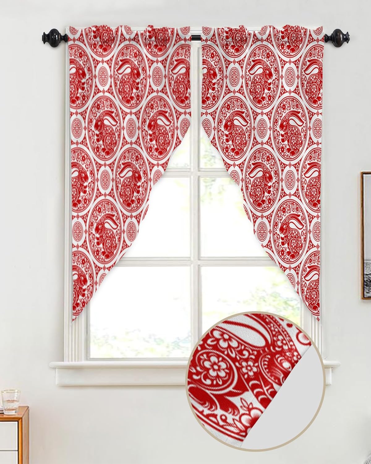 Swag Valance Curtains Traditional Chinese New Year Red Rabbit Shape ...