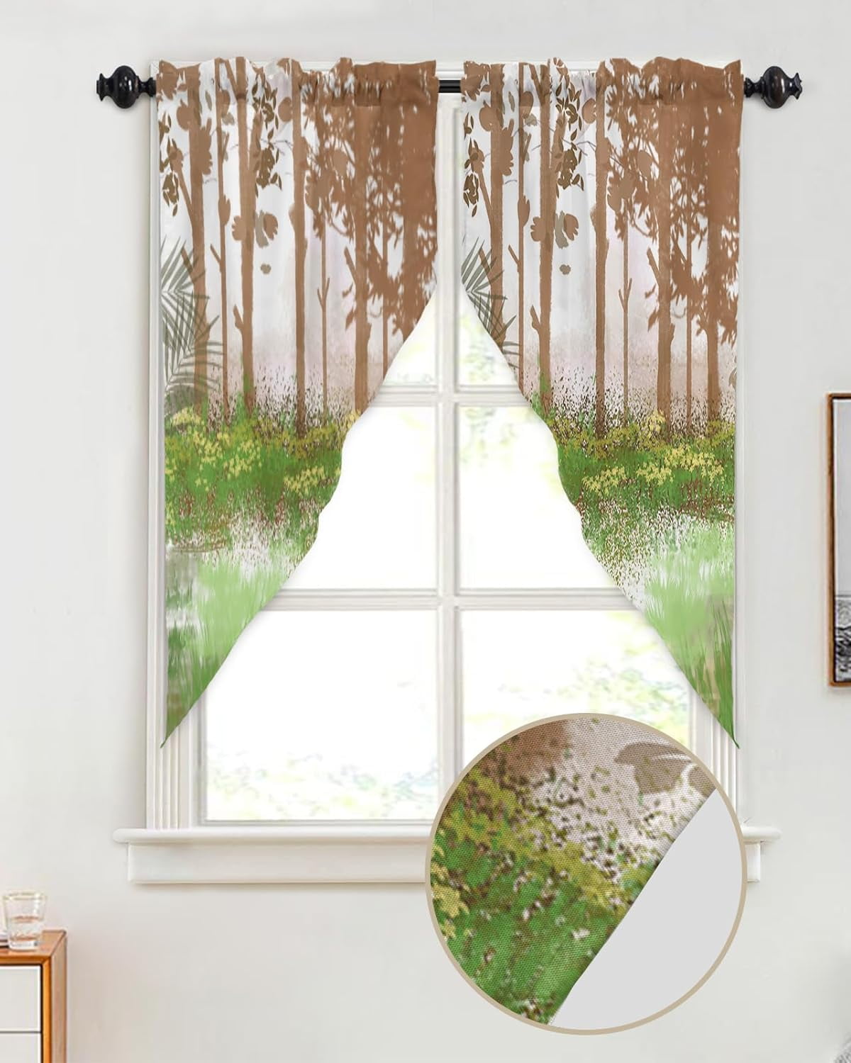 Swag Valance Curtains Tree Silhouette Brown Green Grass Abstract Rode ...