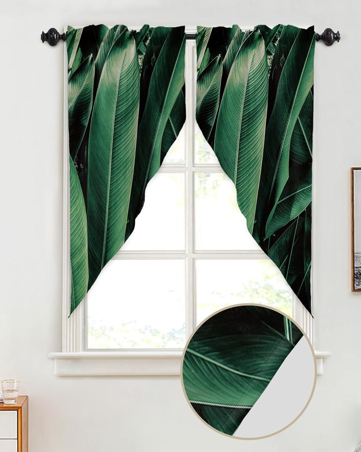 Swag Valance Curtains Tropical Plant Green Plam Rode Pocket Swag ...
