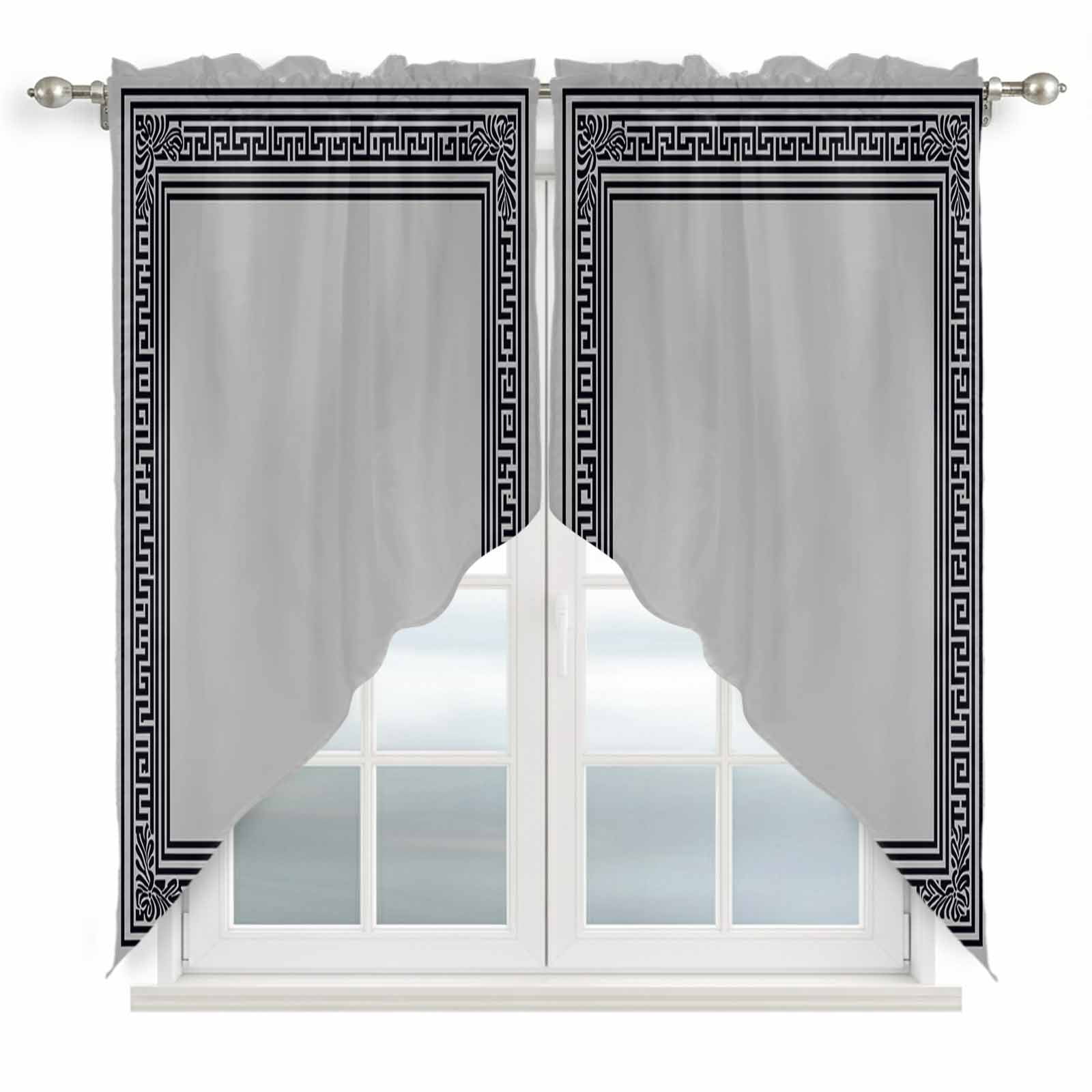 Swag Valance Curtains for Windows, Black Retro Greek Key Light ...