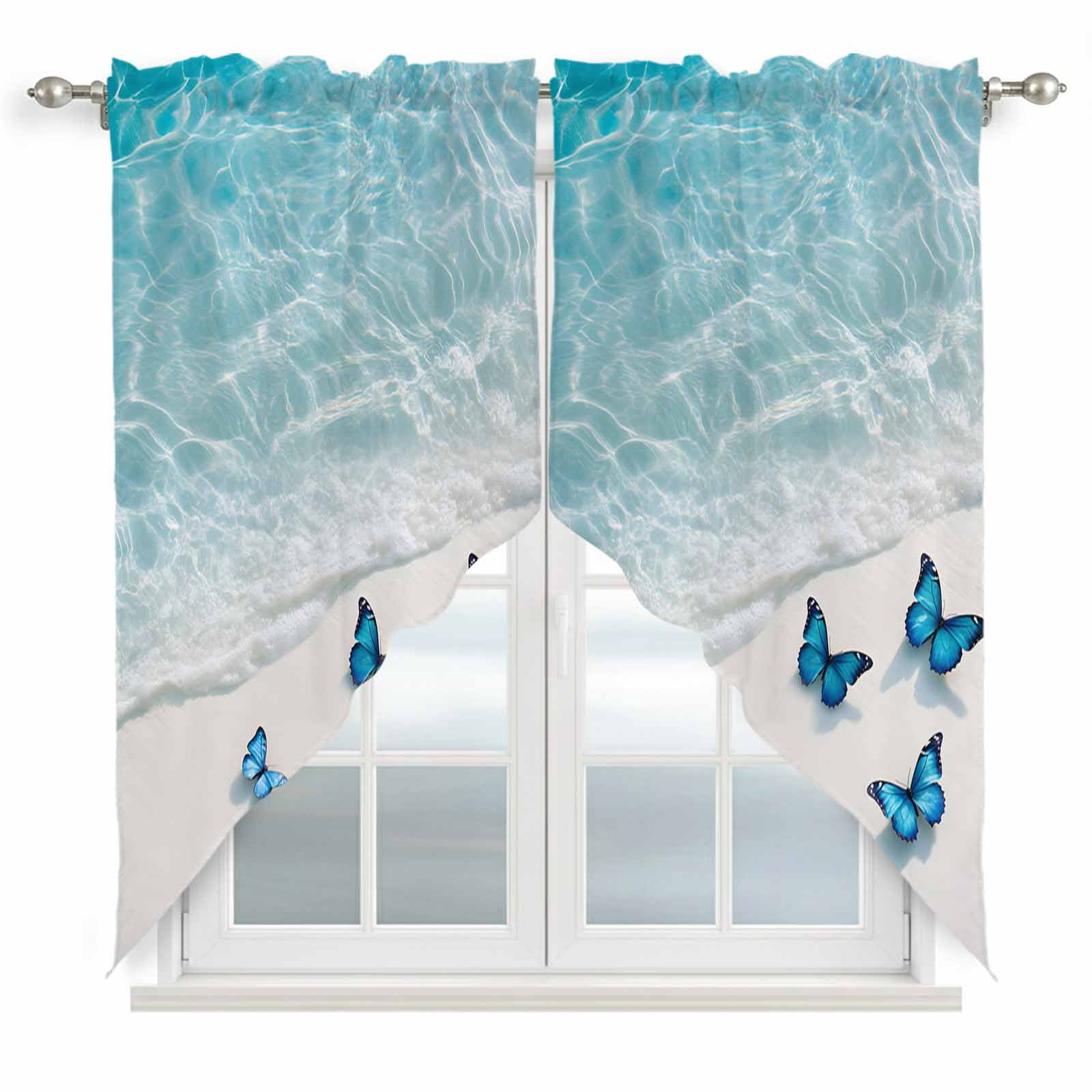 Swag Valance Curtains for Windows, Blue Butterfly Coastal Light ...