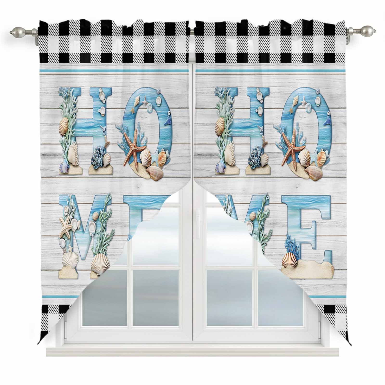 Swag Valance Curtains for Windows, Coastal Beach Light Filtering ...