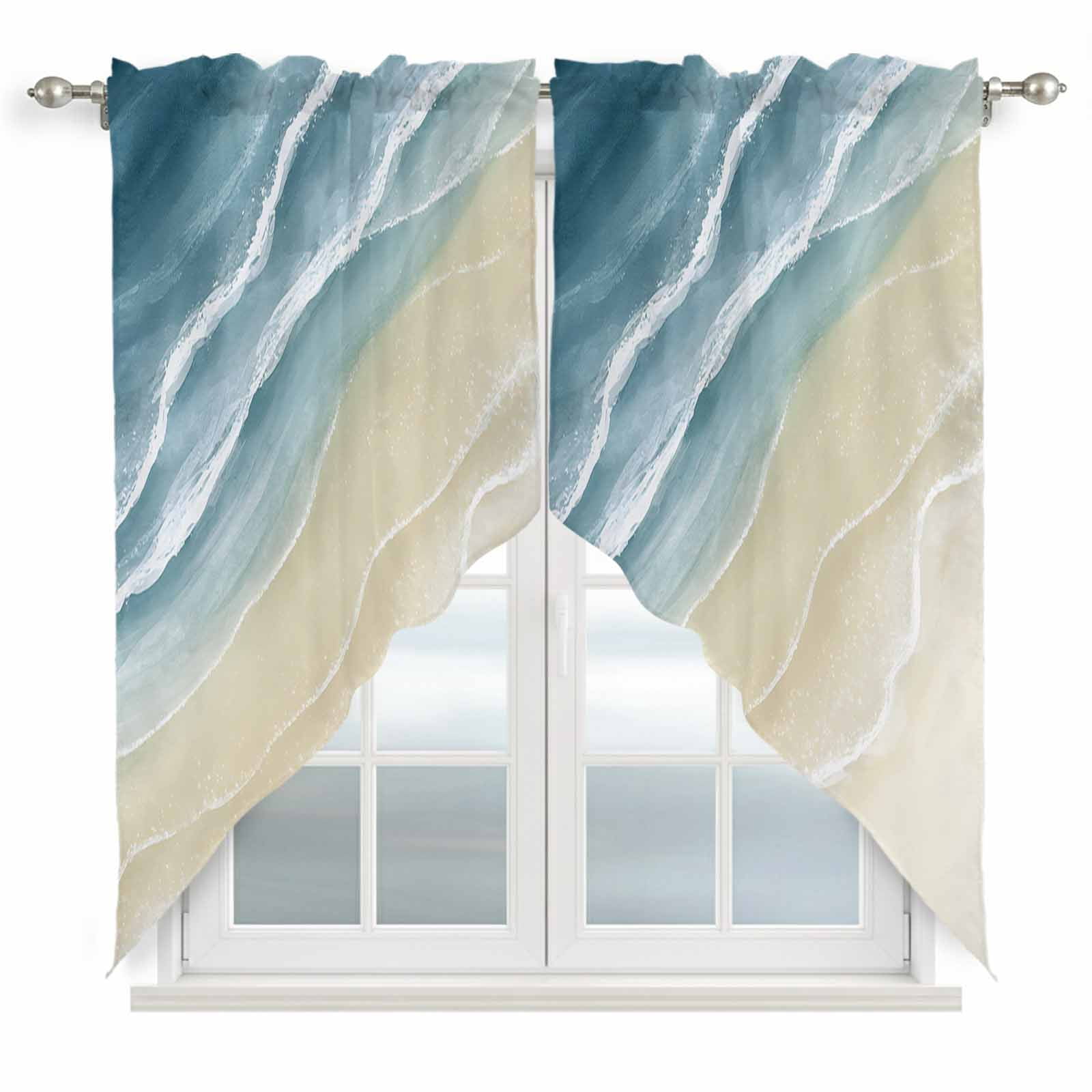 Swag Valance Curtains for Windows, Haze Blue Beach Coastal Light ...