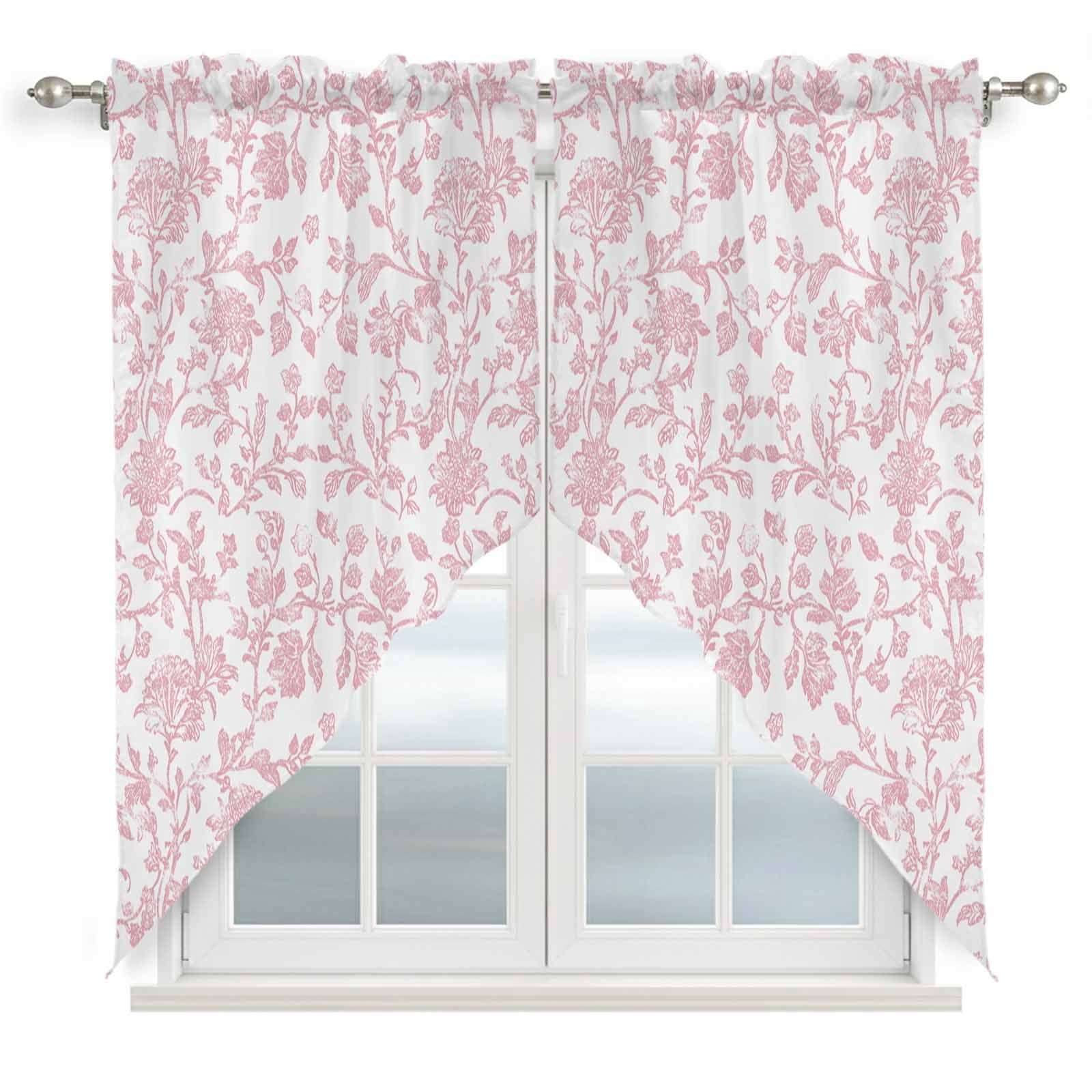 Swag Valance Curtains for Windows, Pink Flower Light Filtering Kitchen ...