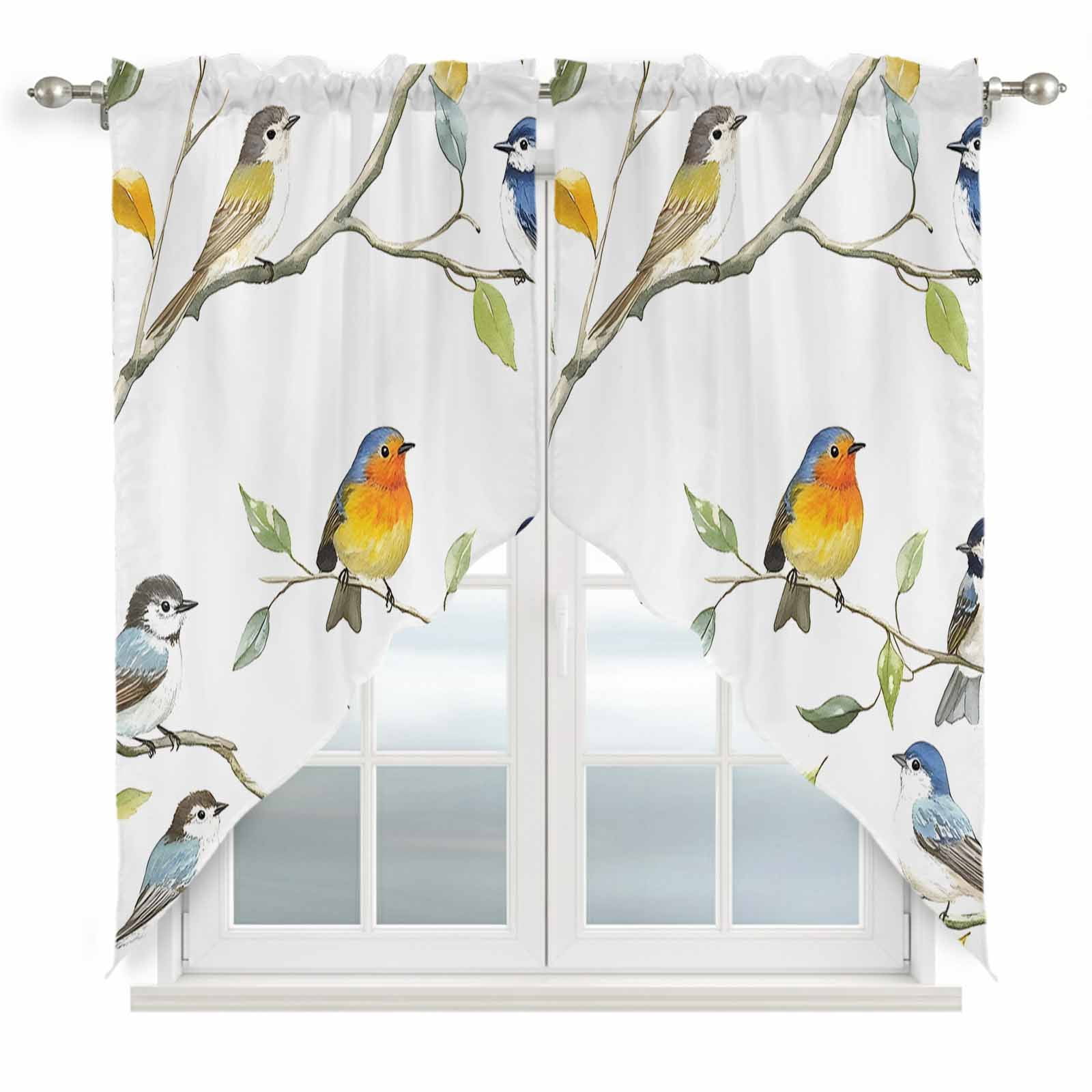Swag Valance Curtains for Windows, Spring Bird Light Filtering Kitchen ...