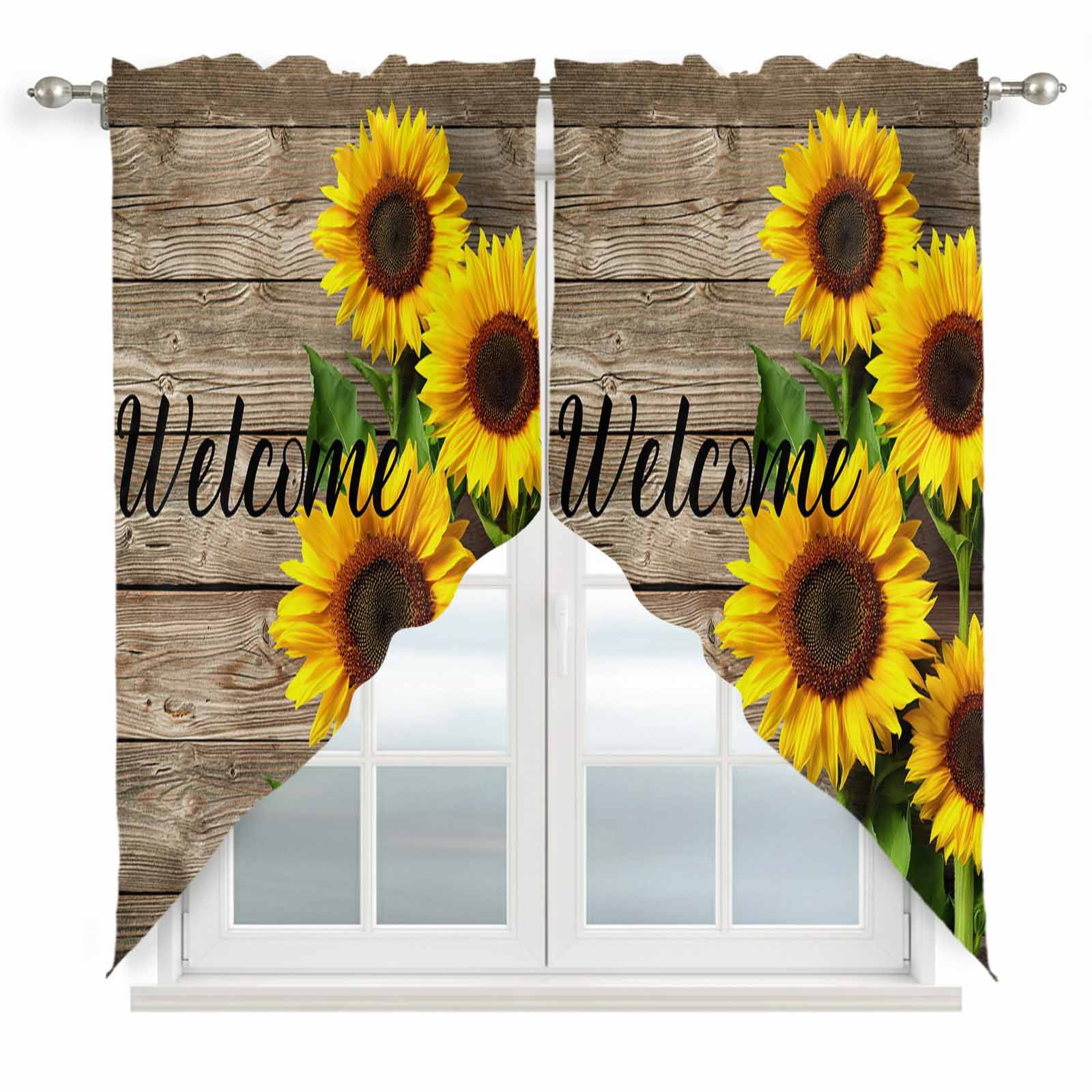Swag Valance Curtains for Windows, Sunflower Welcome Light Filtering ...
