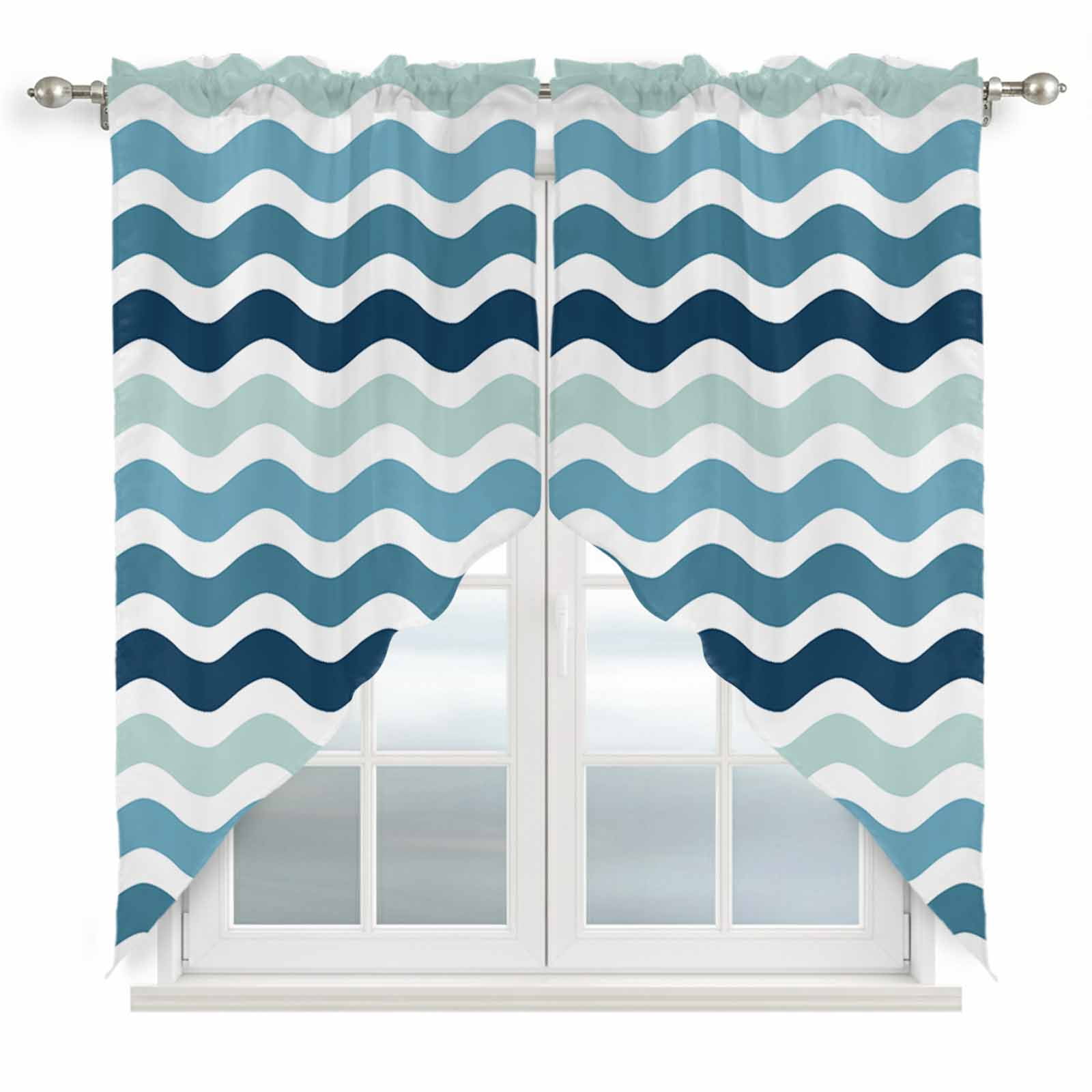 Swag Valance Curtains for Windows, Teal Blue Stripes Ombre Light ...