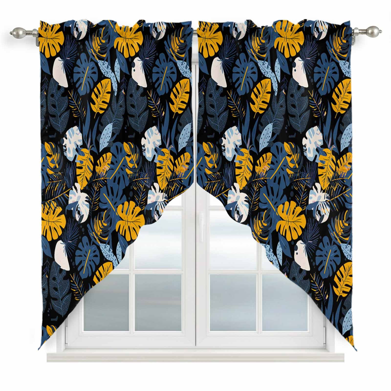 Swag Valance Curtains for Windows, Tropical Plants Light Filtering ...