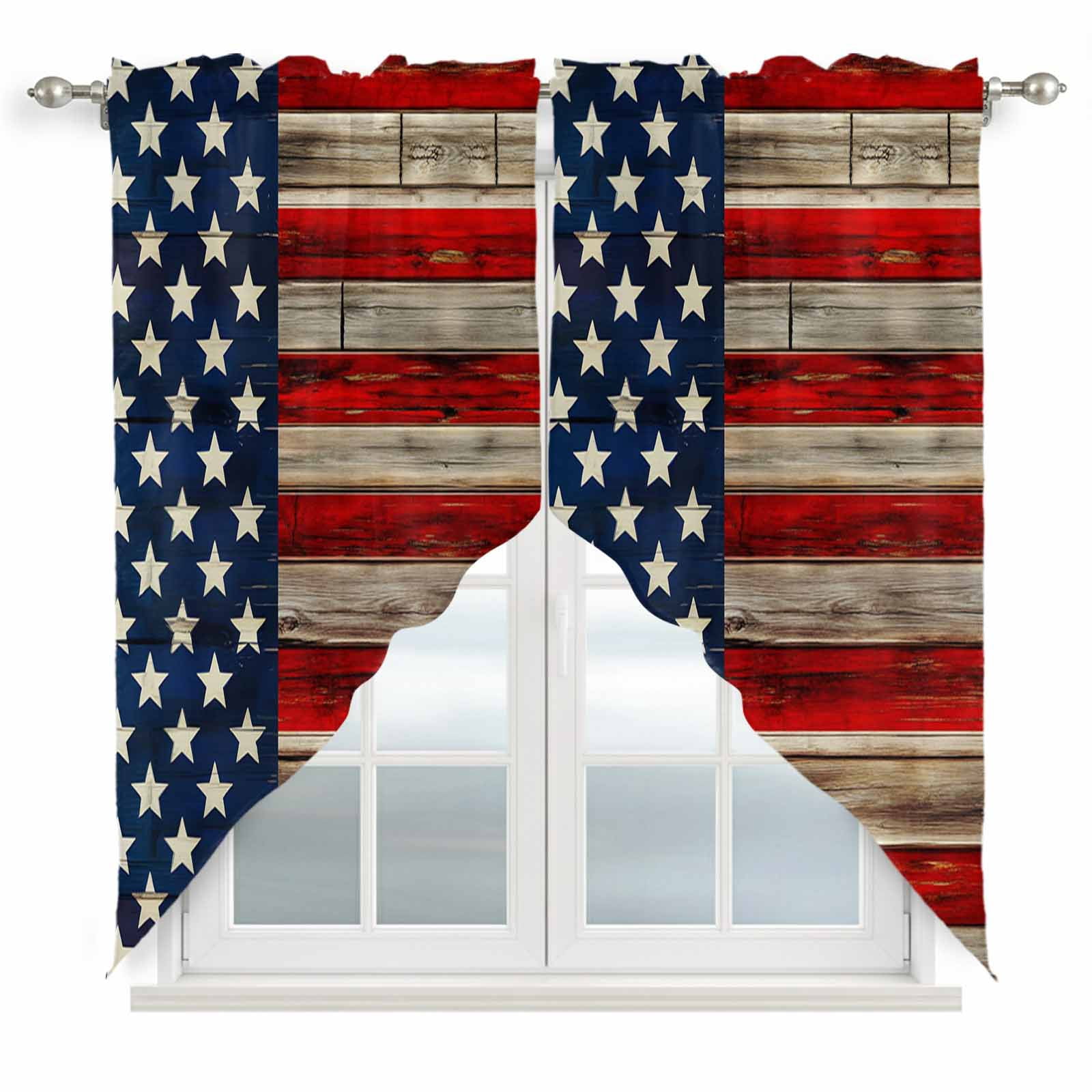 Swag Valance Curtains for Windows, Vintage American Flag Light ...