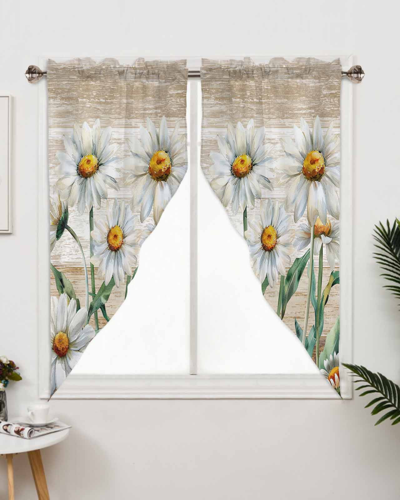 Swag Valance for Window Beautiful White Daisy Flowers Valance Curtains ...