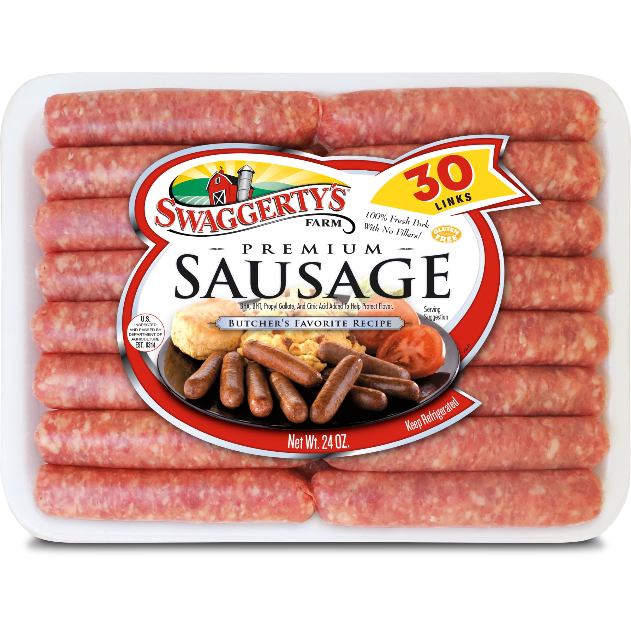Swaggerty's Farm Premium Mild Sausage Links, 24 oz, 30 Count, Styrofoam ...