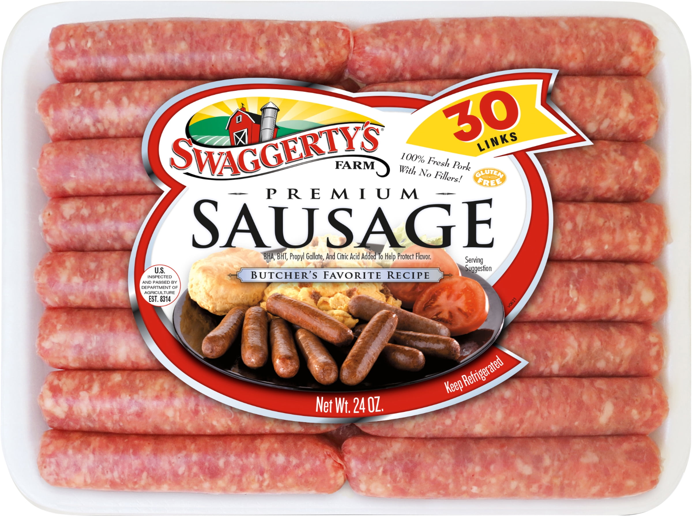 Swaggerty's Farm Premium Mild Sausage Links, 24 oz, 30 Count, Styrofoam ...