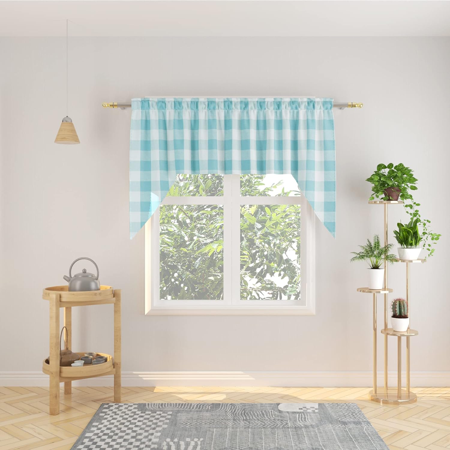 Swags for Kitchen Window Curtain Valance 1 Panel Buffalo Check Swag ...