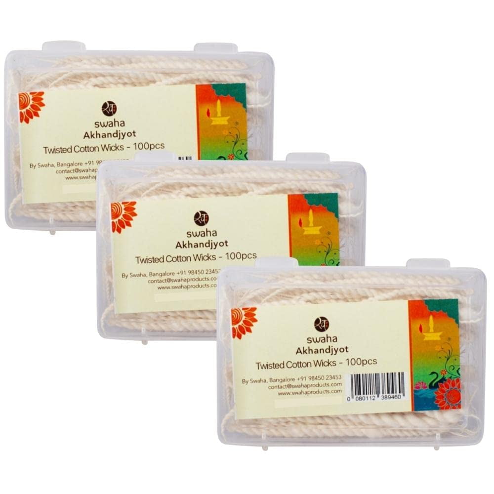 Swaha Twisted Akhand Jyot Cotton Short Wick (24Hours Burning, 100 ...