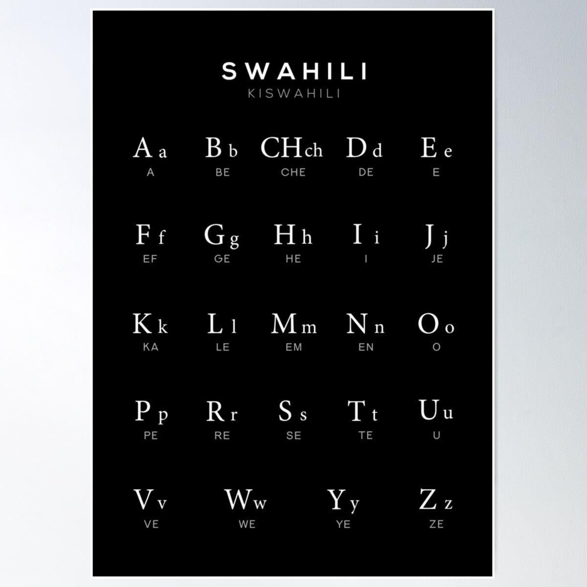 Swahili Alphabet Language Learning Chart - Black Poster Wall Art ...