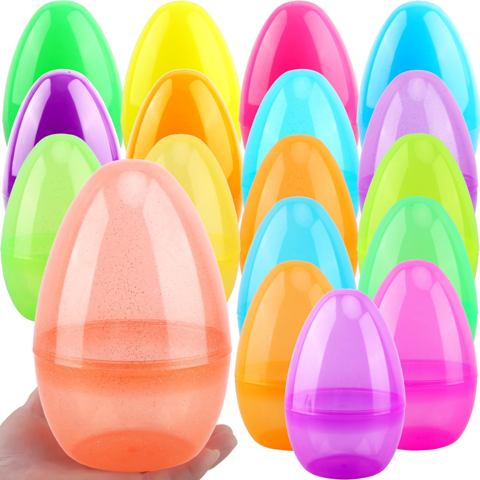 Swakuta 18 Pack 8 Inch Large Clear Glitter Easter Eggs Jumbo Fillable ...